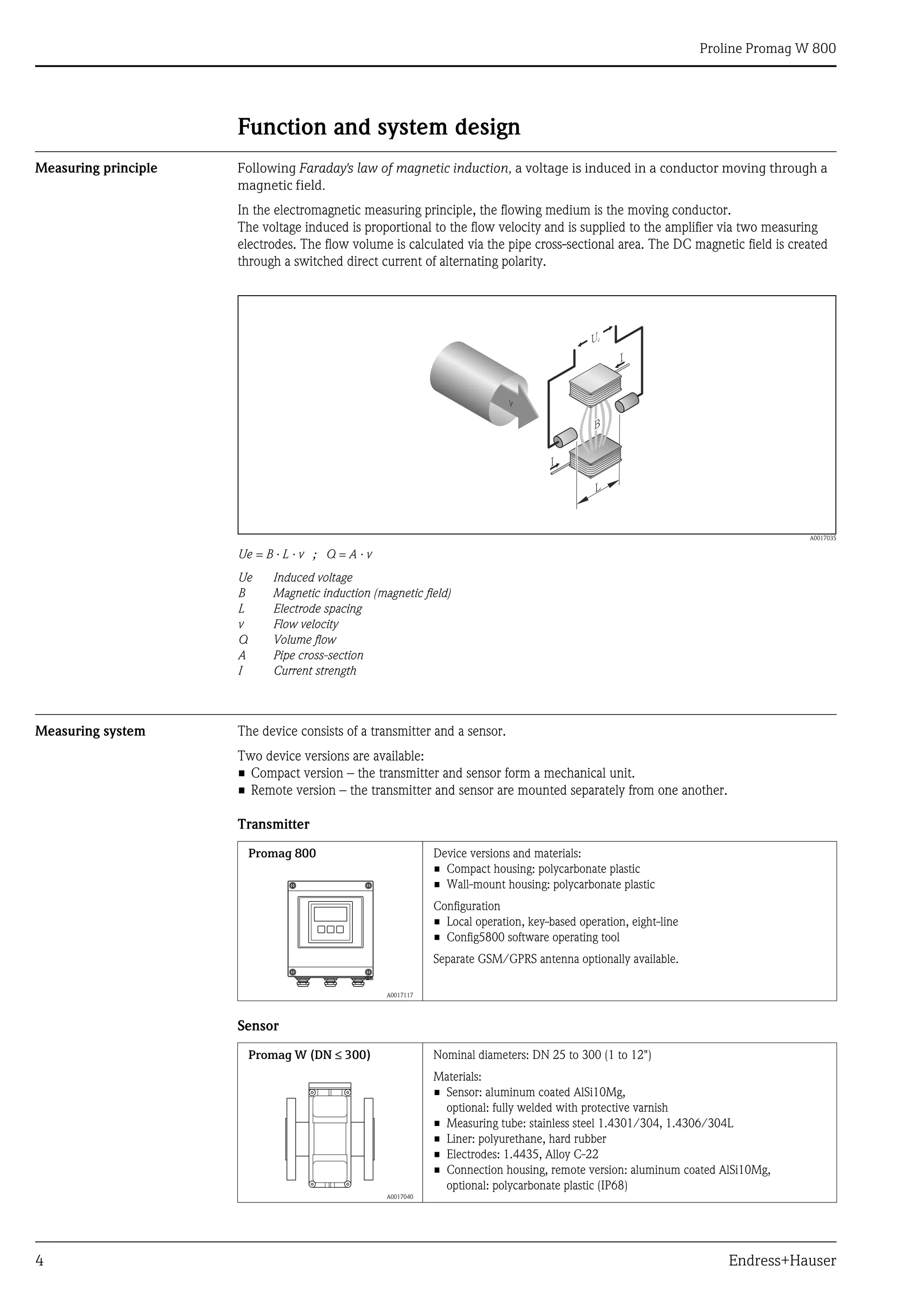 Proline promag w 800 endress+hauser datasheet-electromagnetic flowmeter ...