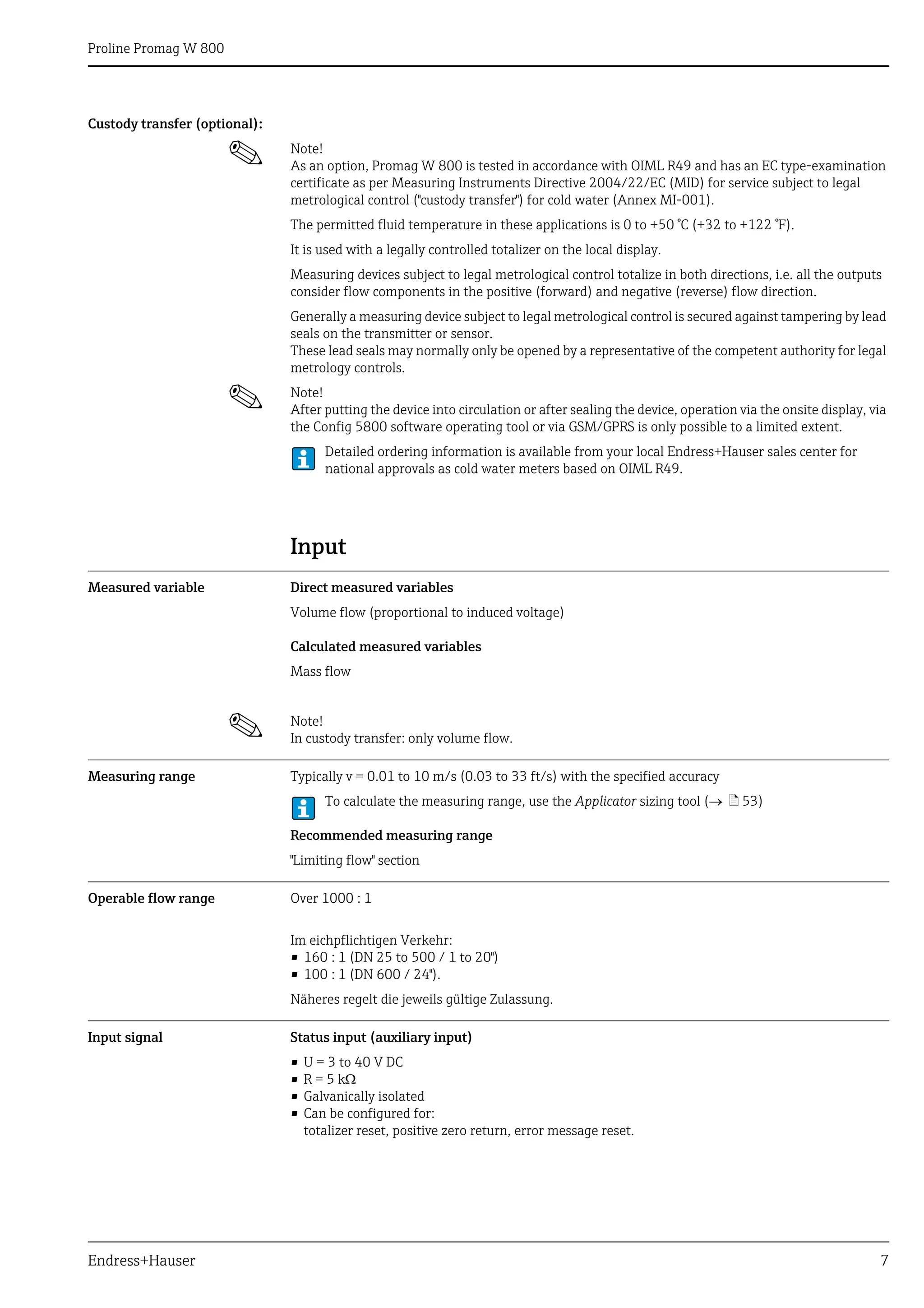Proline promag w 800 endress+hauser datasheet-electromagnetic flowmeter ...