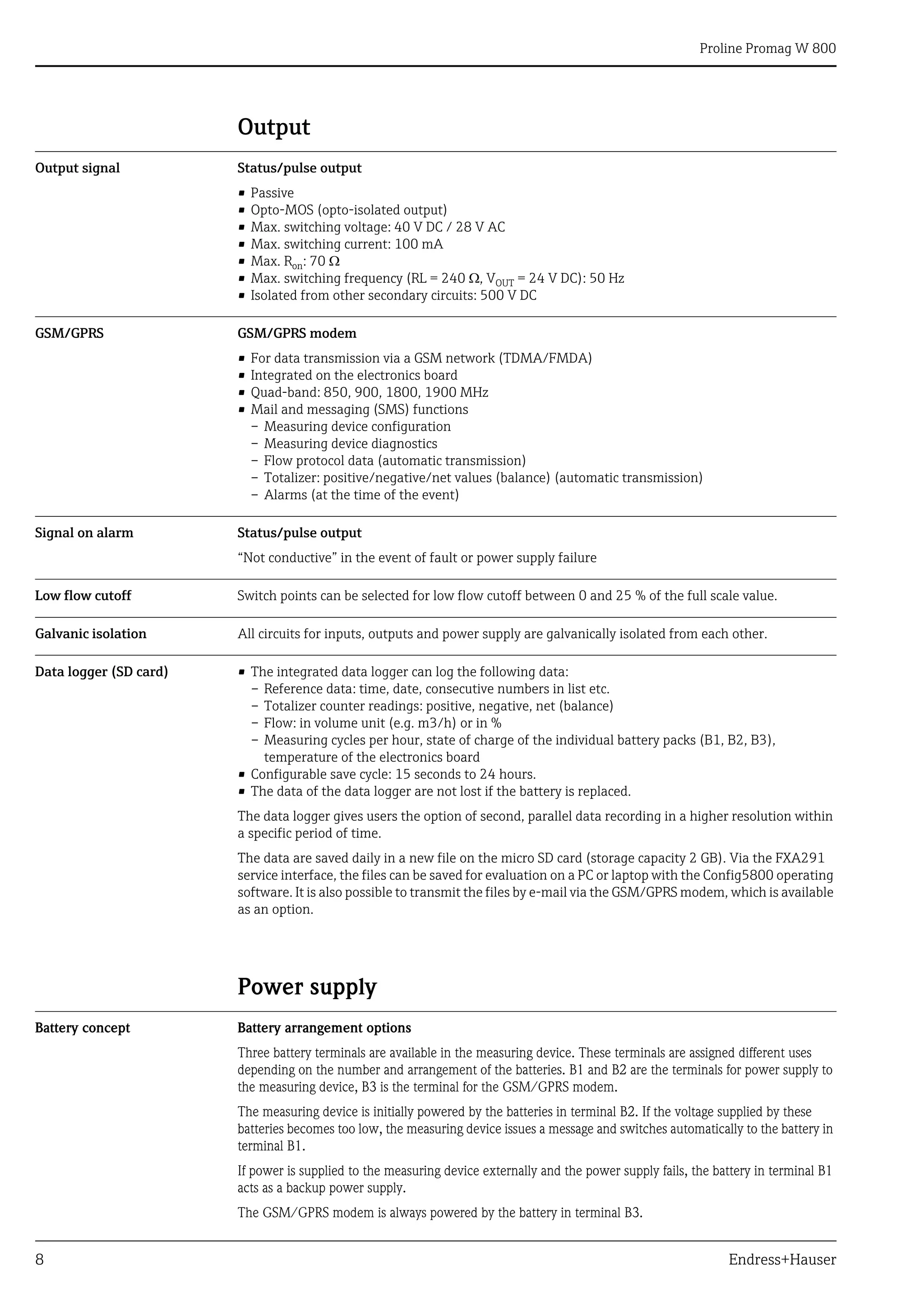 Proline promag w 800 endress+hauser datasheet-electromagnetic flowmeter ...