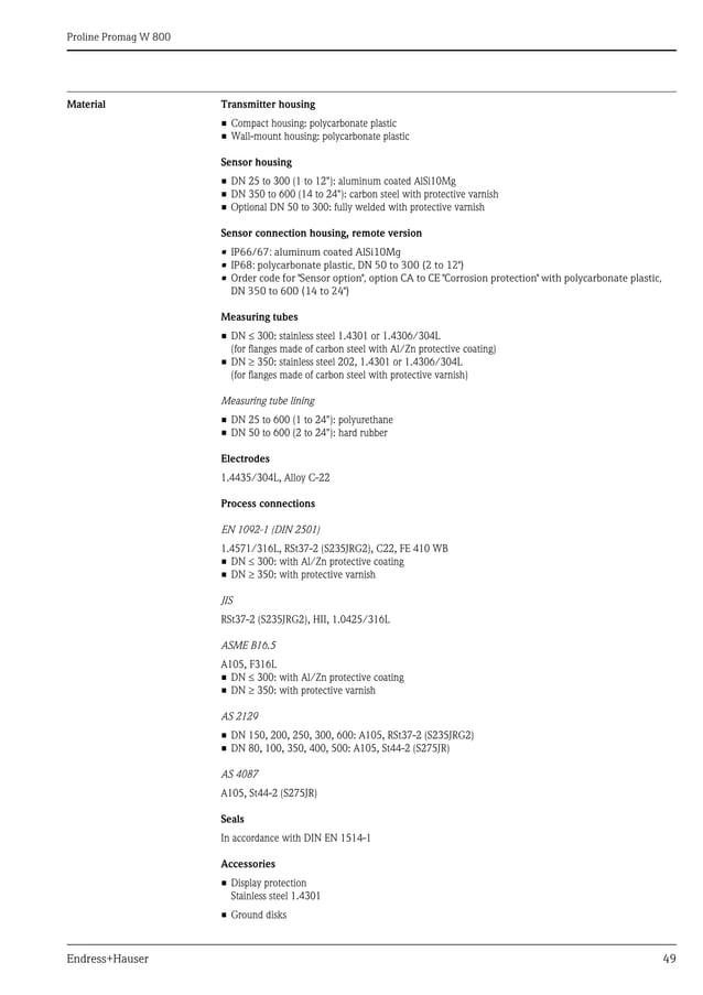 Proline promag w 800 endress+hauser datasheet-electromagnetic flowmeter ...