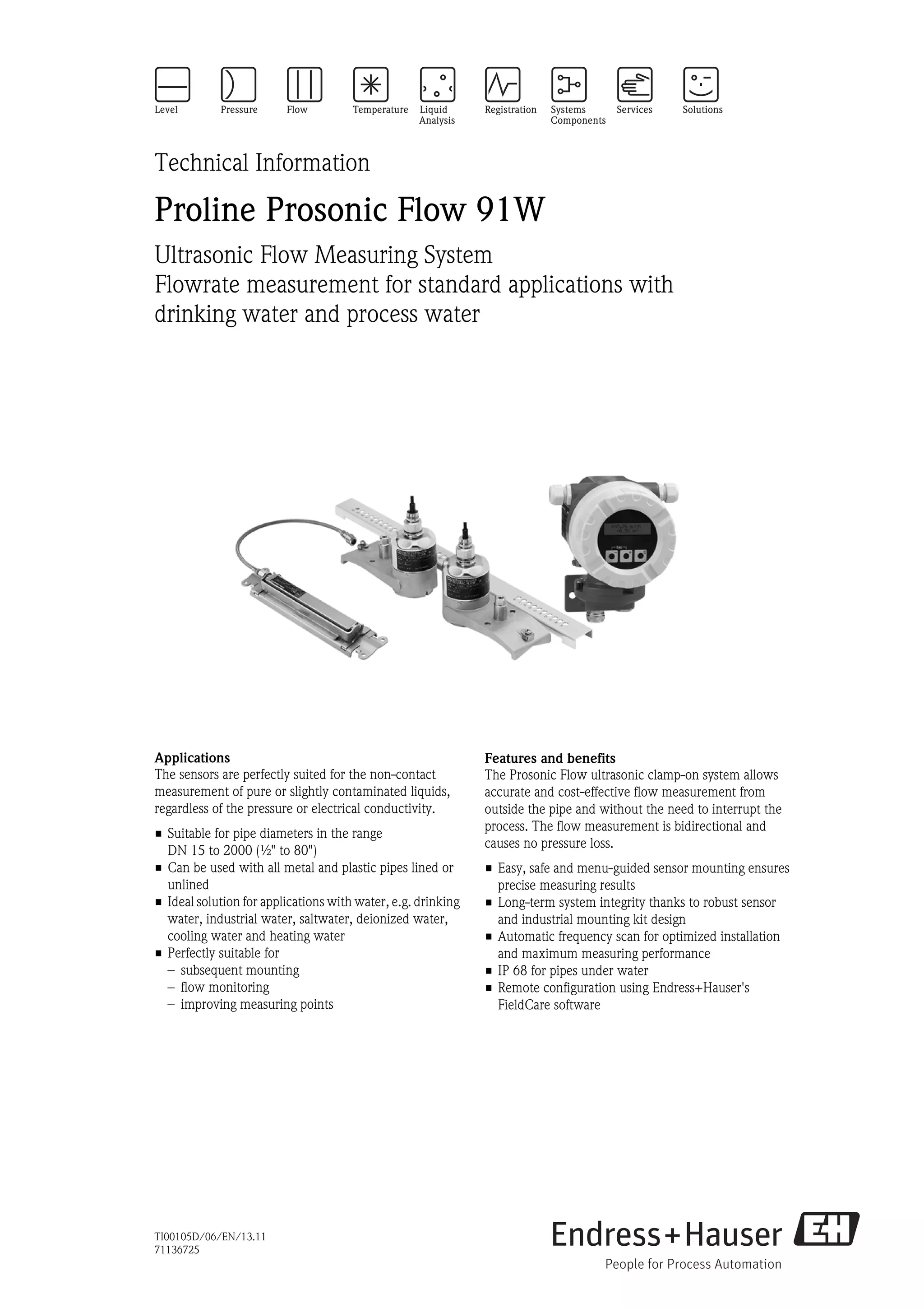 Proline prosonic flow 91 w endress+hauser datasheet-ultrasonic ...