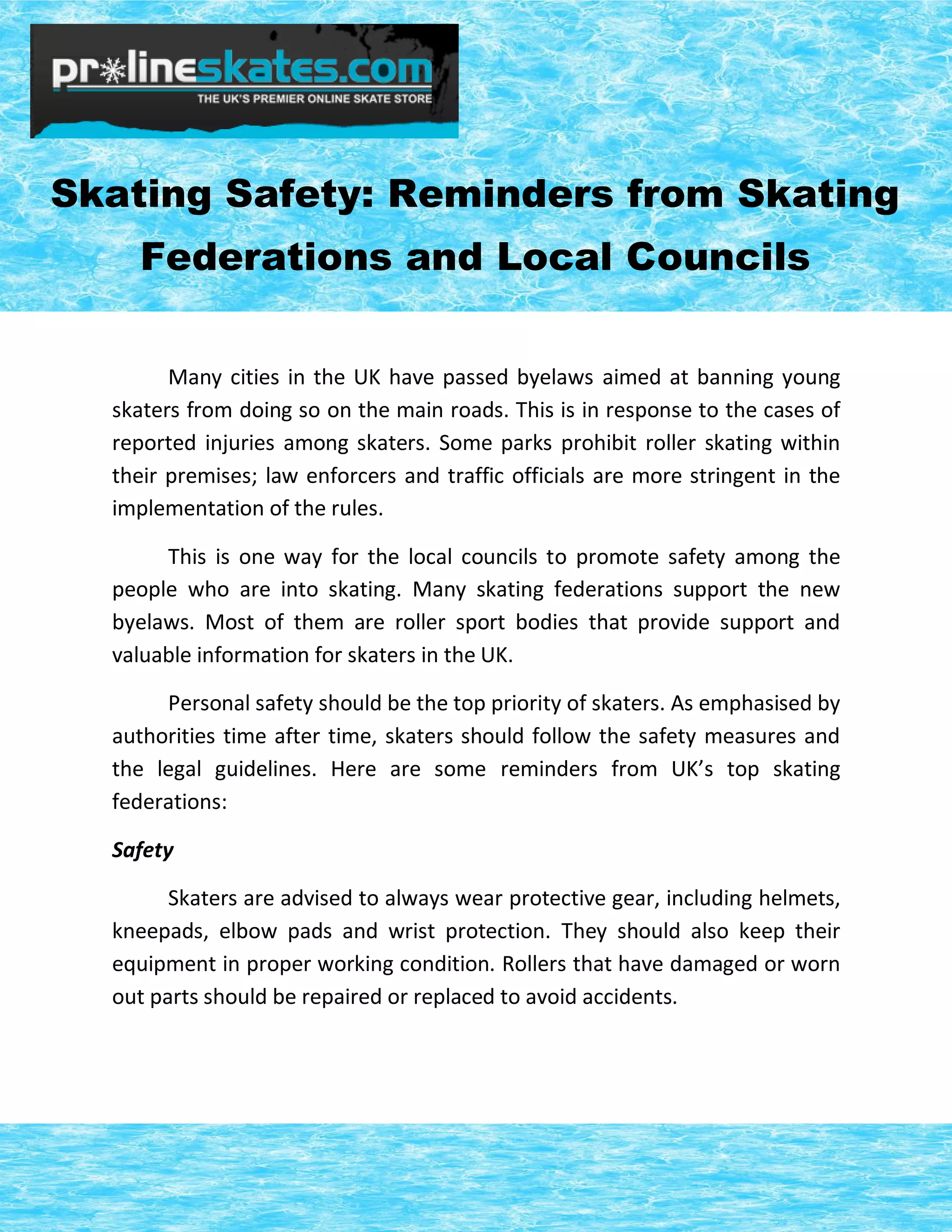 Skating Safety: Reminders from Skating Federations and Local Councils | PDF