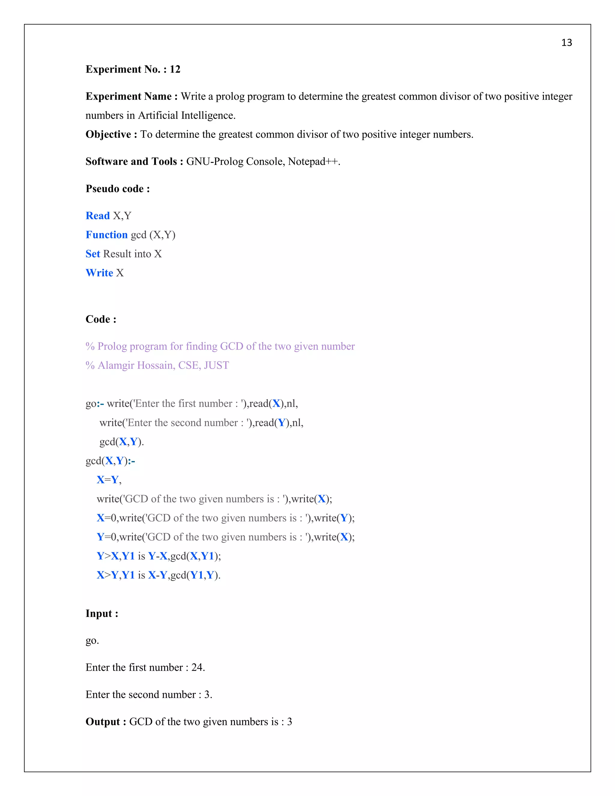 Lab Report For Prolog Program In Artificial Intelligence Pdf 6905