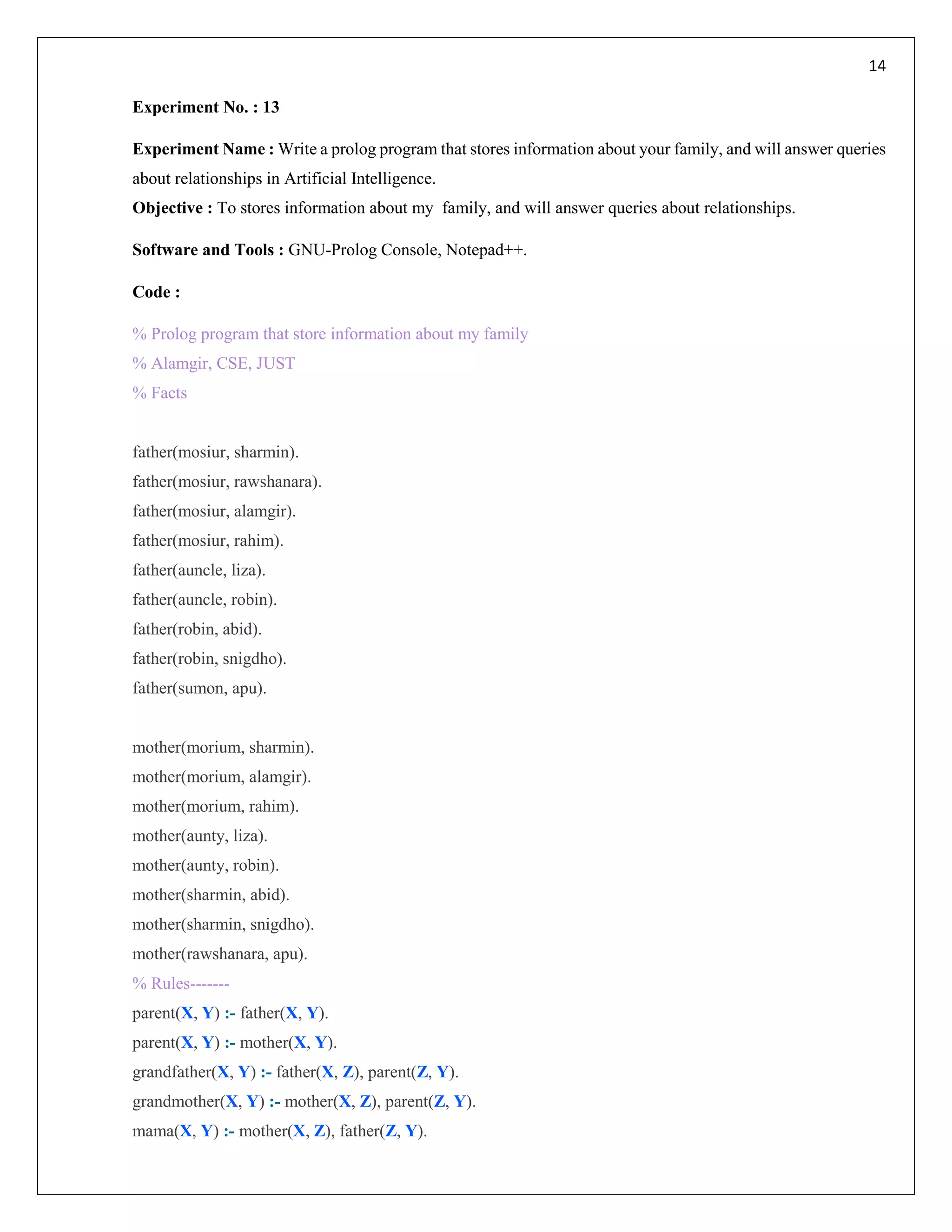 Lab Report For Prolog Program In Artificial Intelligence Pdf