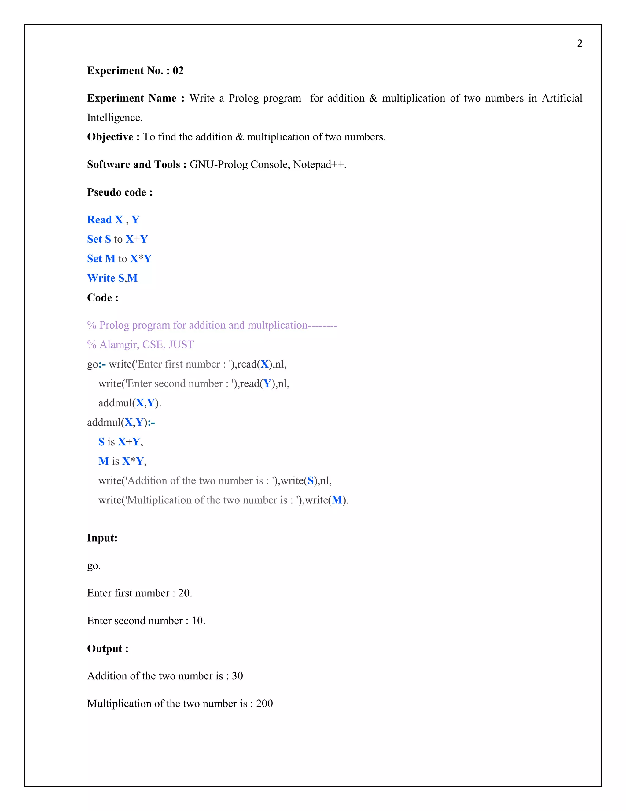 Lab Report For Prolog Program In Artificial Intelligence Pdf 1142