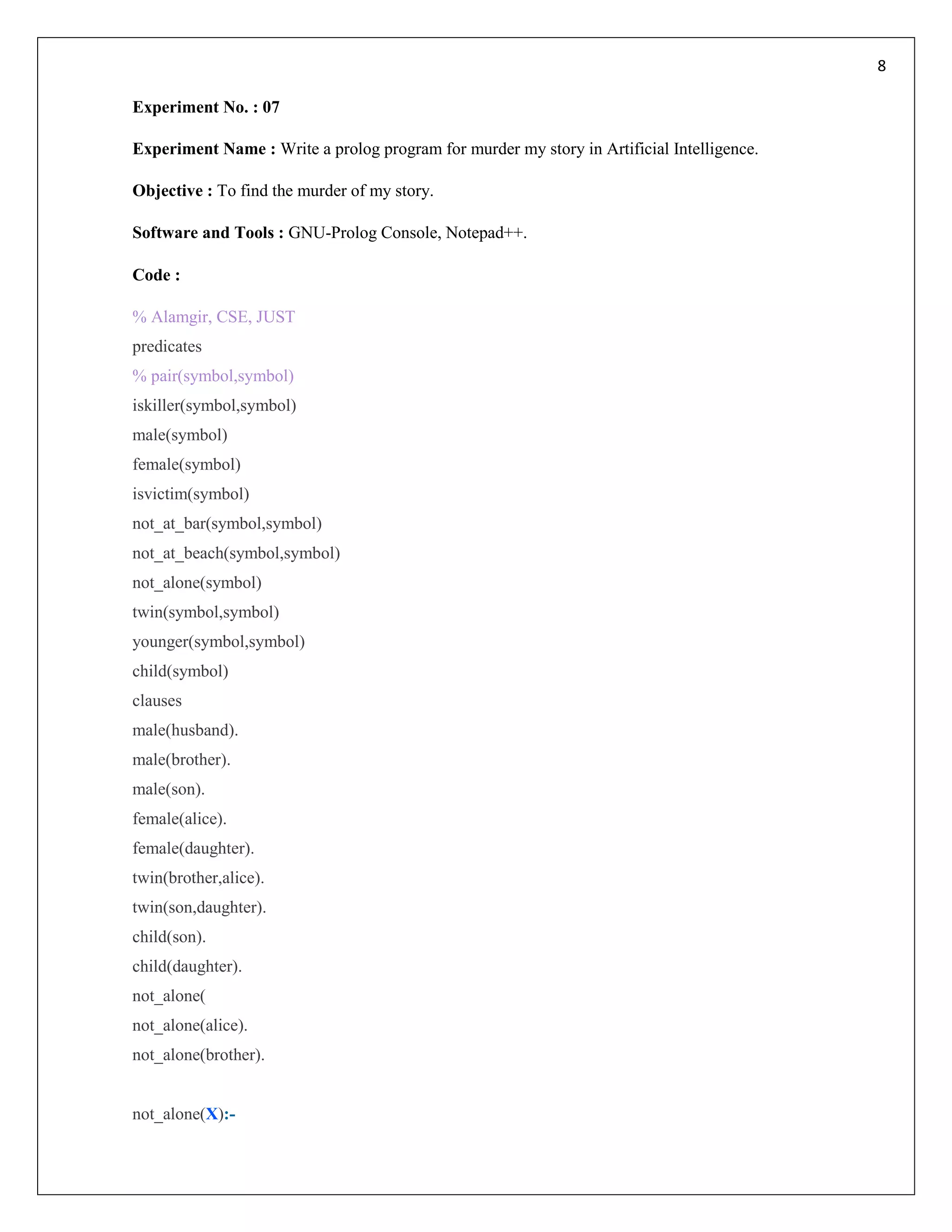 Lab Report For Prolog Program In Artificial Intelligence Pdf 0708