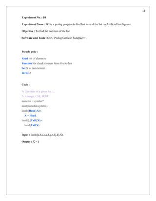 Lab report for Prolog program in artificial intelligence. | PDF