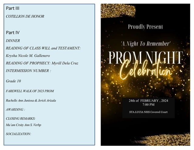 2024 Juniors Prom emade Programme Sample | DOCX