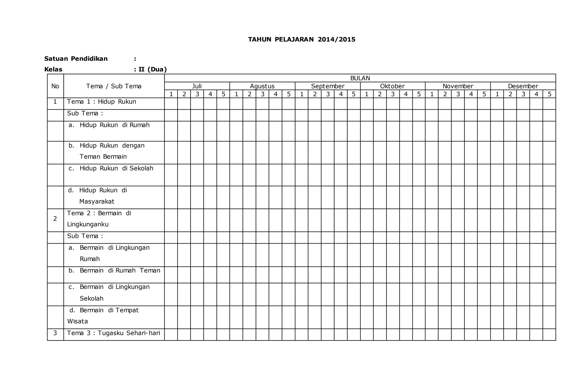 Program Semester kelas 2 kurikulum 2013 | DOCX