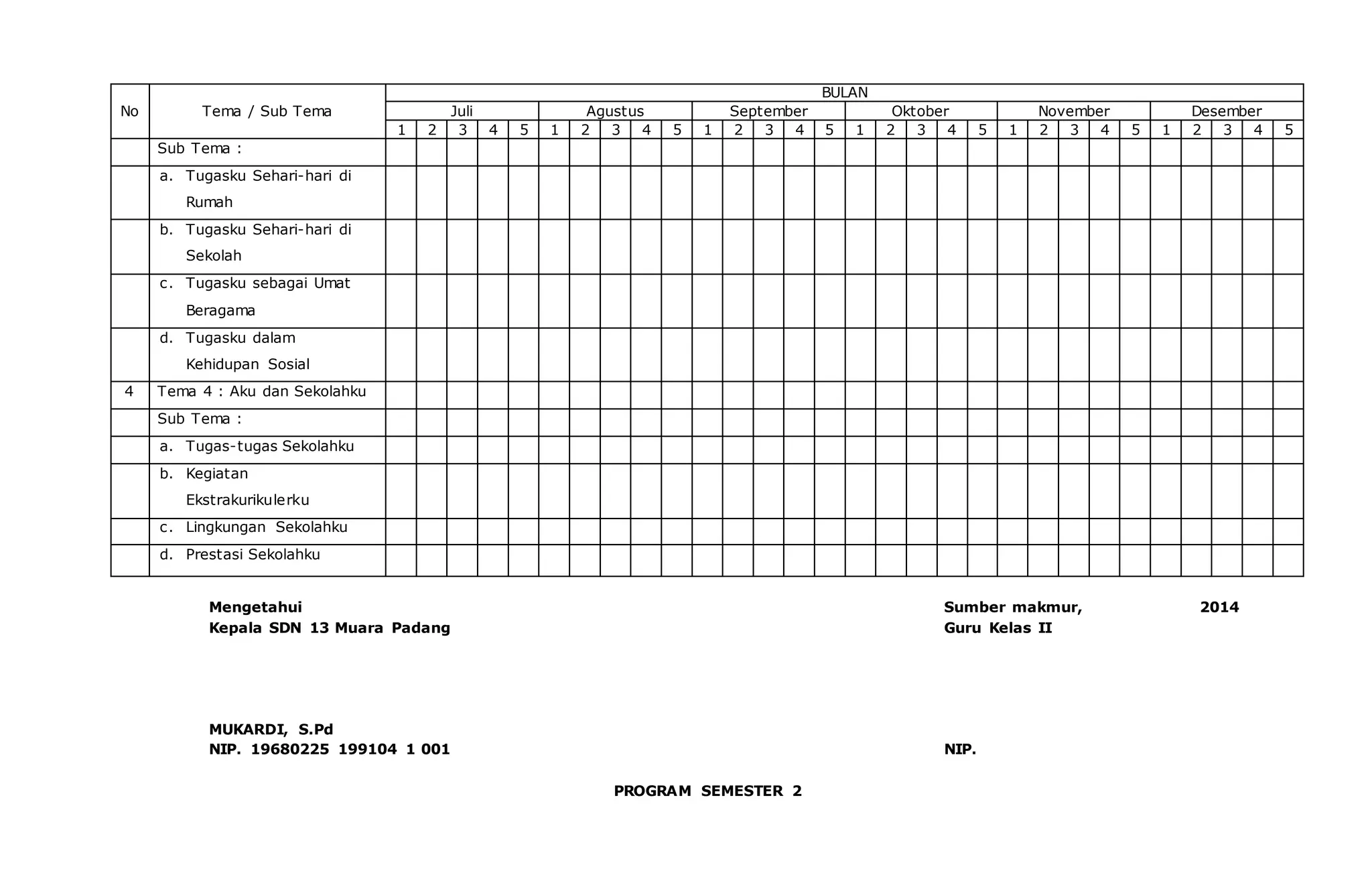 Program Semester kelas 2 kurikulum 2013 | DOCX