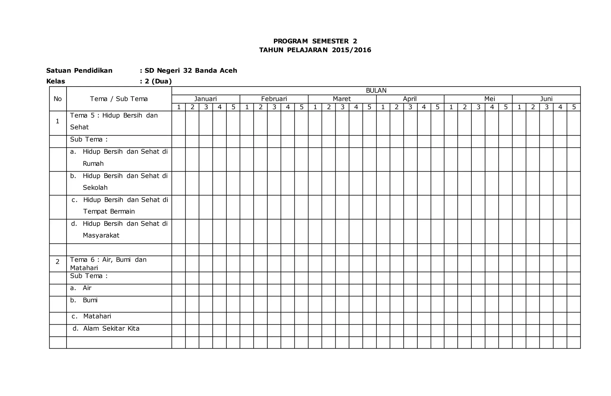 Promes kelas 2 kurikulum 2013 | DOCX