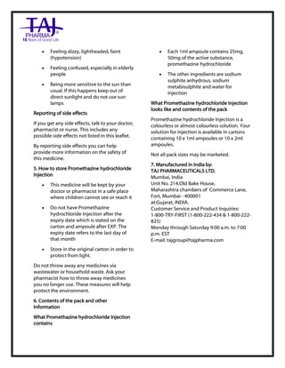 Promethazine HCl Injection USP Taj Pharma PIL | PDF