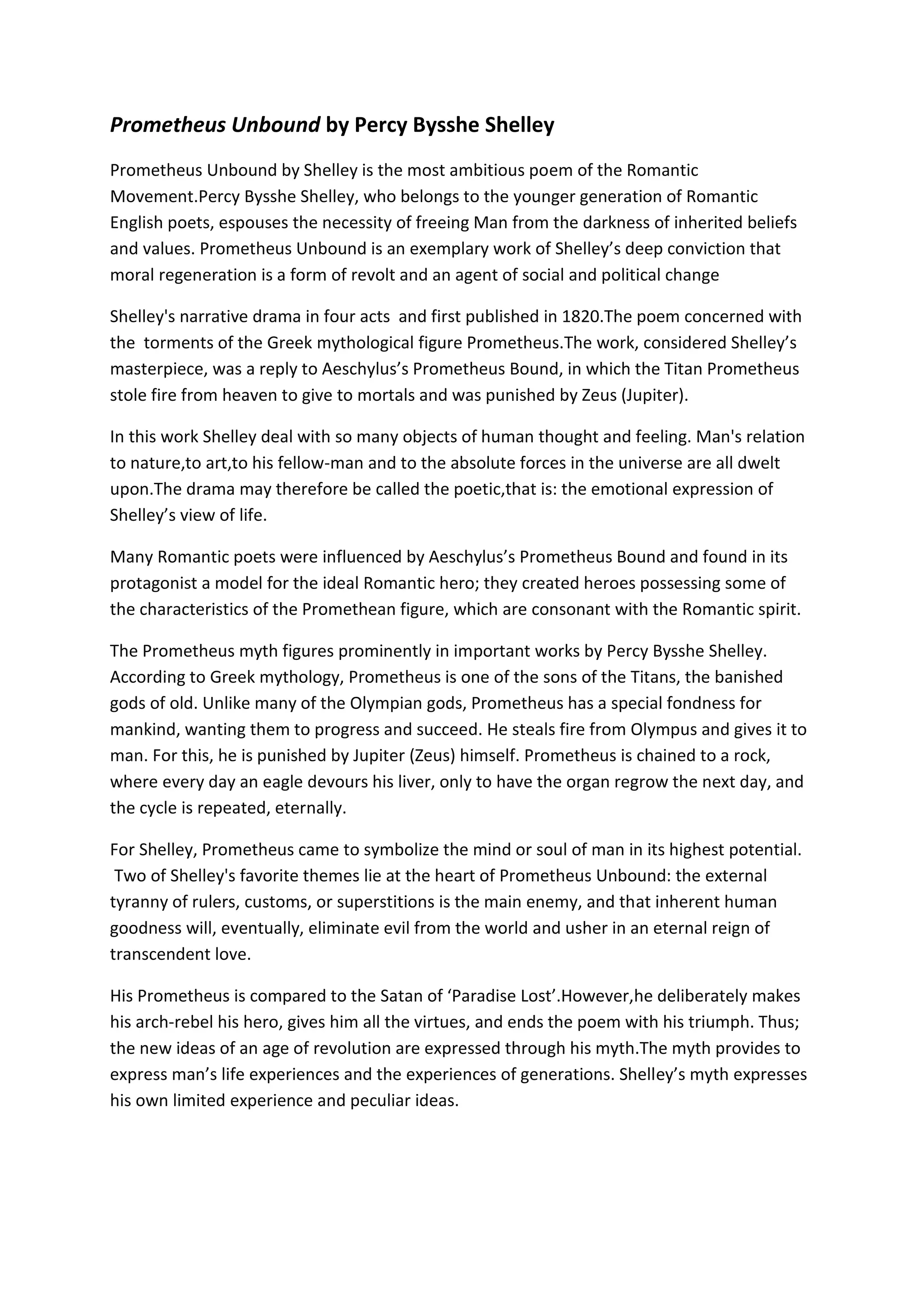Prometheus unbound by percy bysshe shelley | DOCX