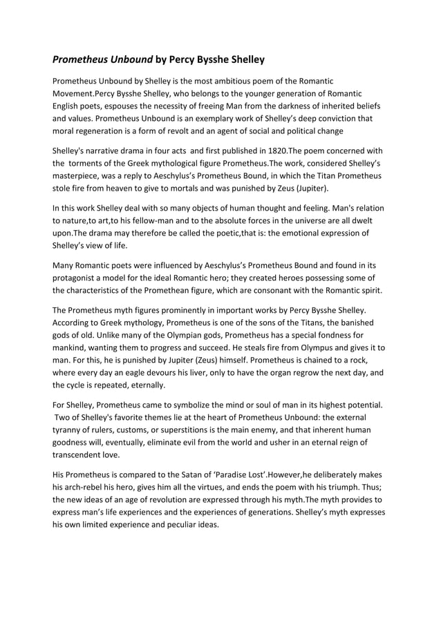 Prometheus unbound by percy bysshe shelley | DOCX