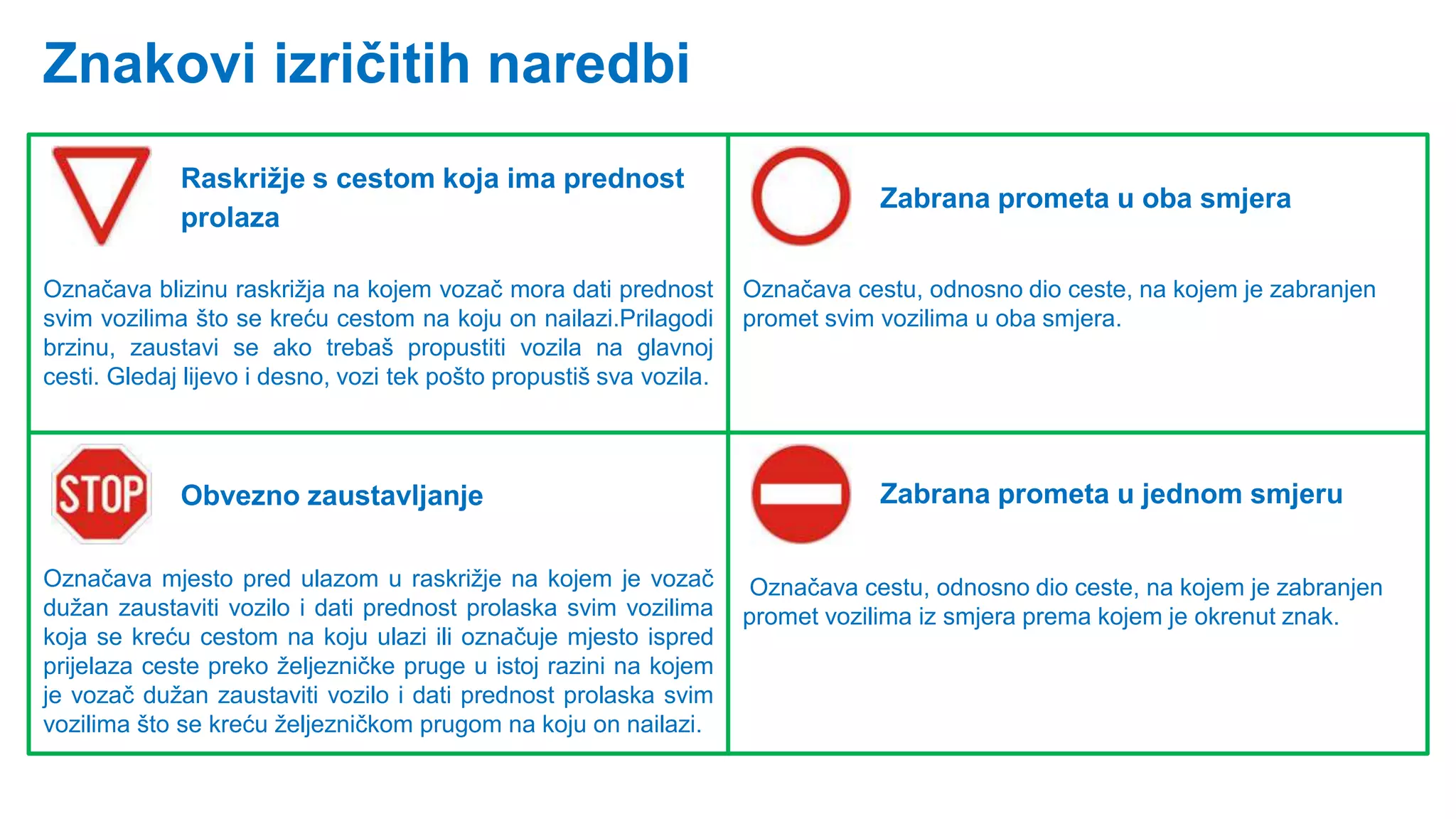Prometni propisi - Prometni znakovi - Znakovi izričitih naredbi | PPT