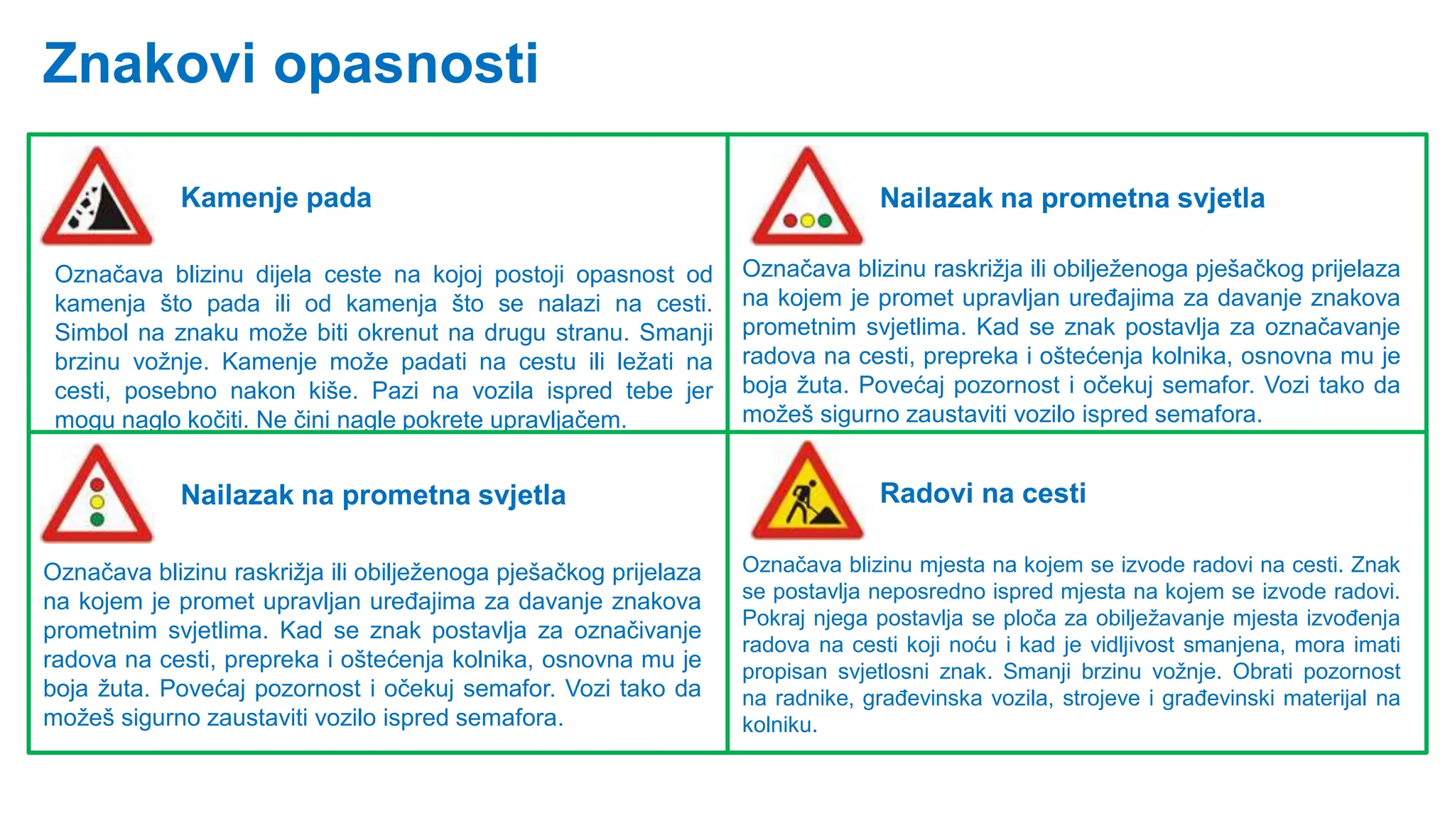 Prometni propisi - Prometni znakovi - Znakovi opasnosti | PPTX