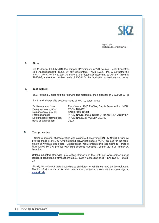 Prominance uPVC Windows & uPVC Doors Test Results & Certifications Copy ...