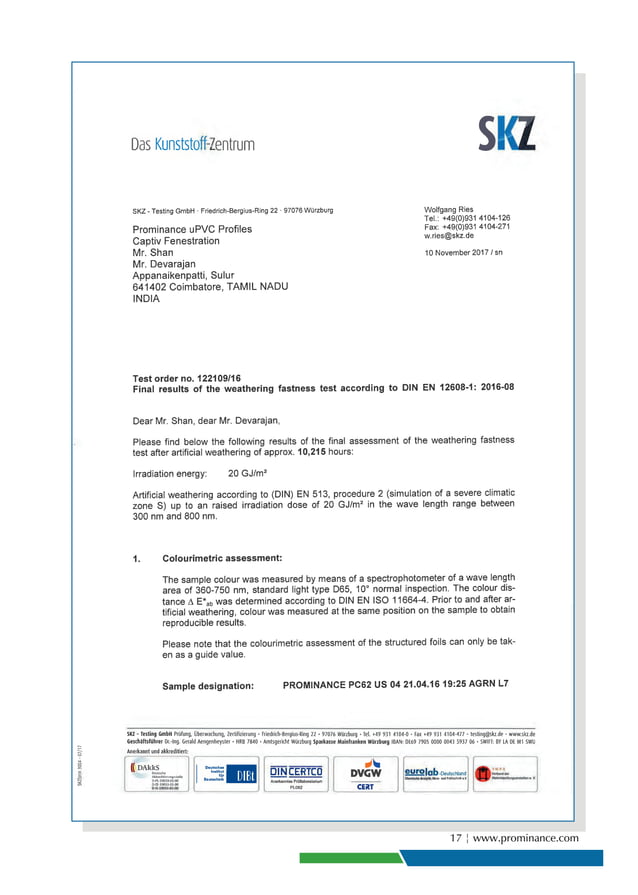 Prominance uPVC Windows & uPVC Doors Test Results & Certifications Copy ...