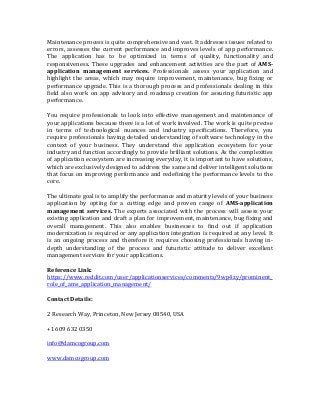 Prominent Role of AMS: Application Management Services