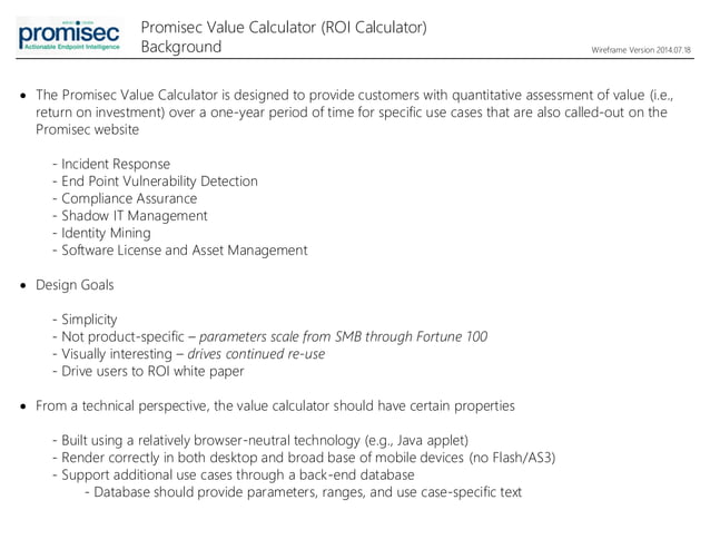 Promisec - ROI Calculator - Wireframes | PPT