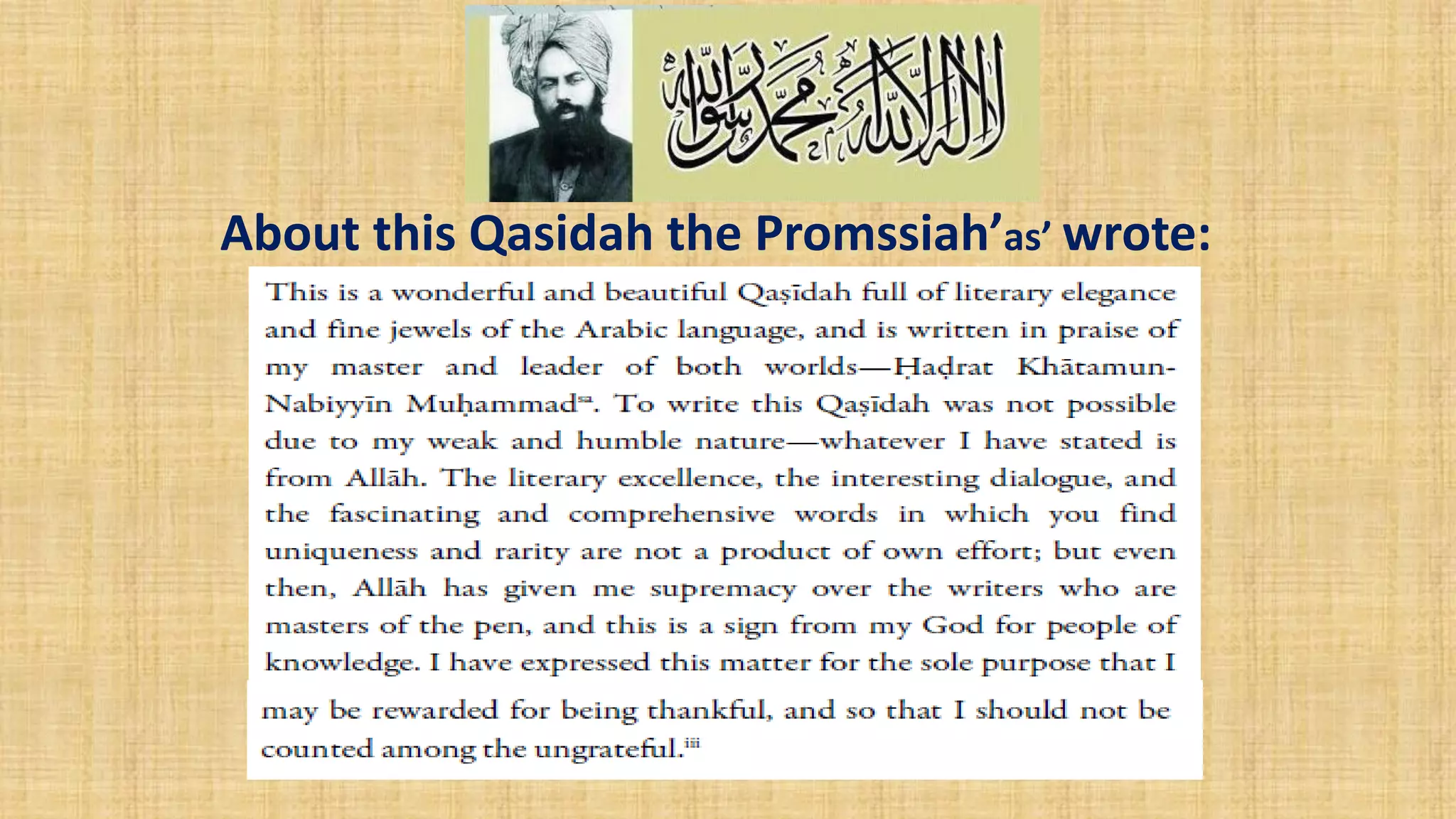 Al Qaseedah - Arabic poem by the Promised Messiah as in praise of the ...