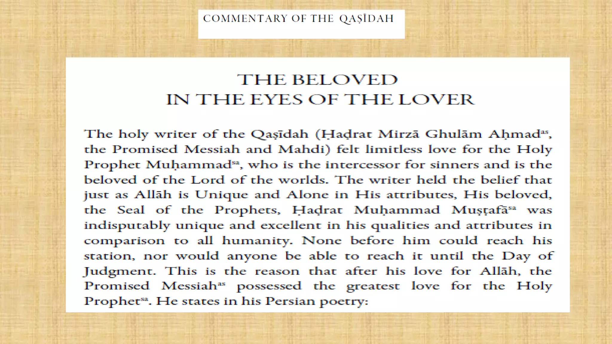 Al Qaseedah - Arabic poem by the Promised Messiah as in praise of the ...