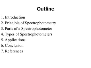 Spectrophotometry, spectrometer types and application.pptx