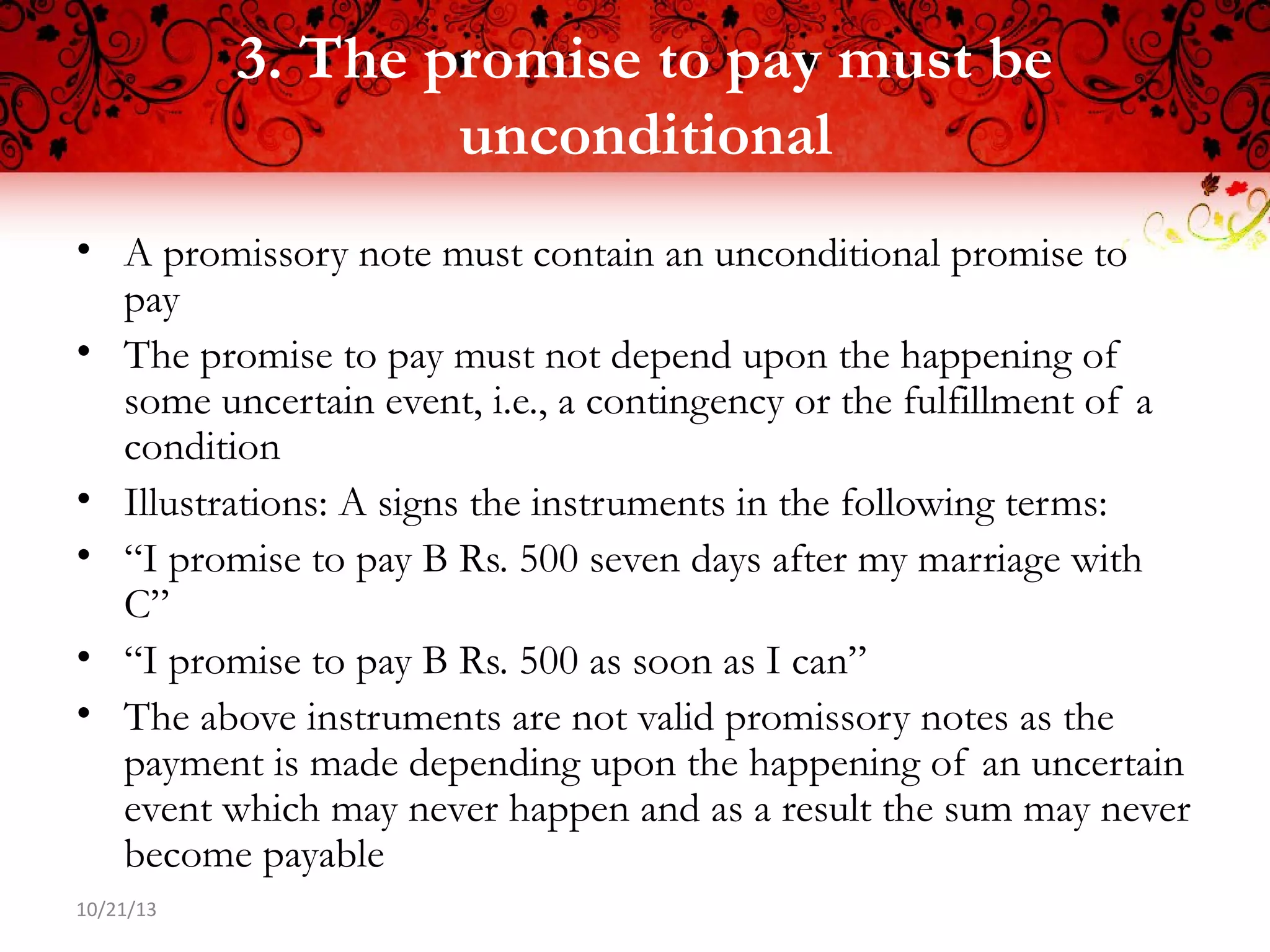 Promissory note ppt, negotiable instrument act. | PPT