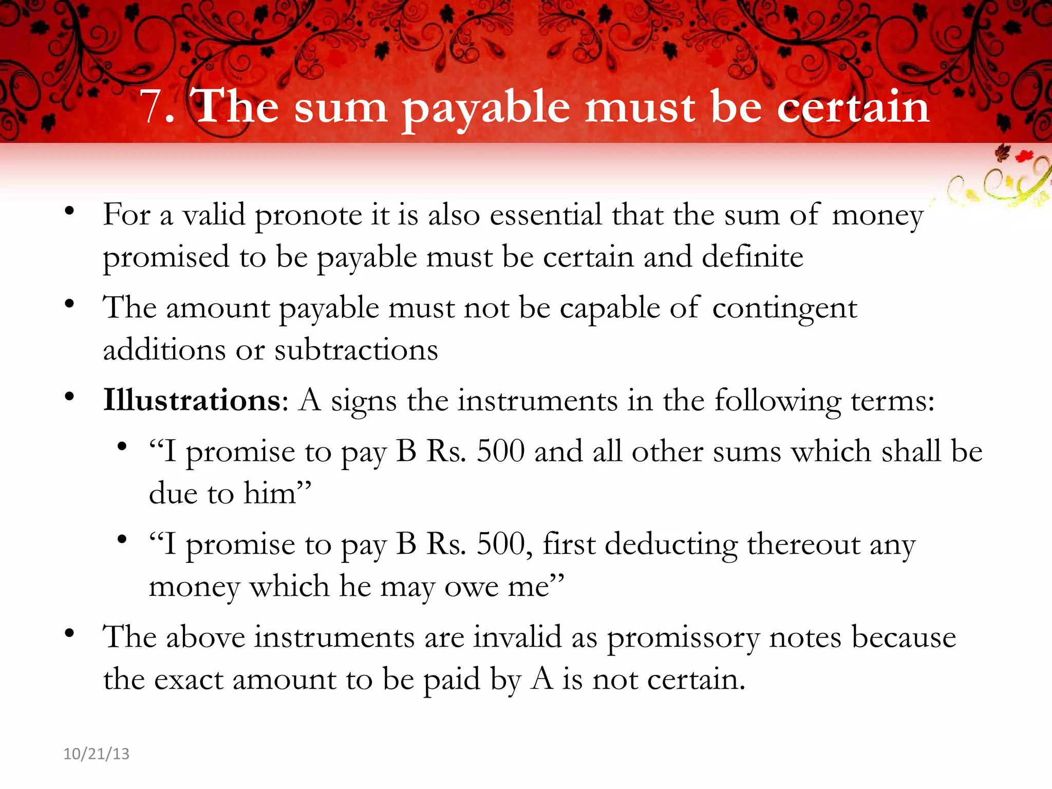 Promissory note ppt, negotiable instrument act. | PPT