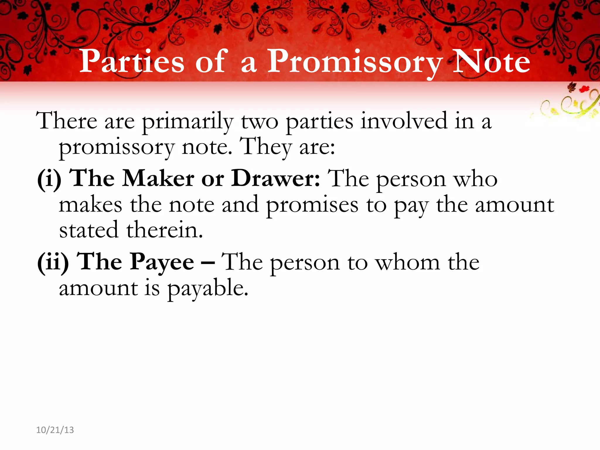 Promissory note ppt, negotiable instrument act. | PPT