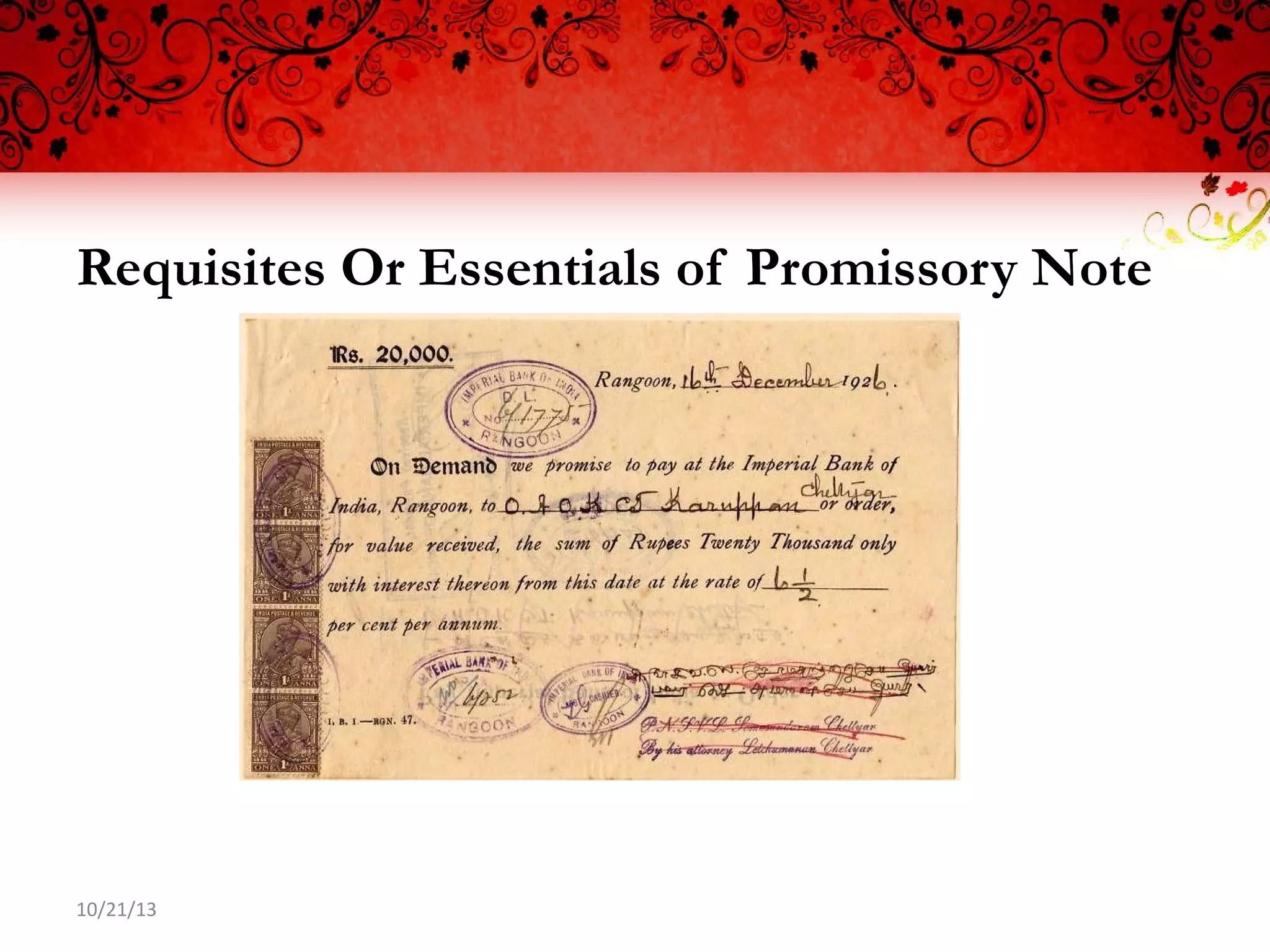 Promissory note ppt, negotiable instrument act. | PPT