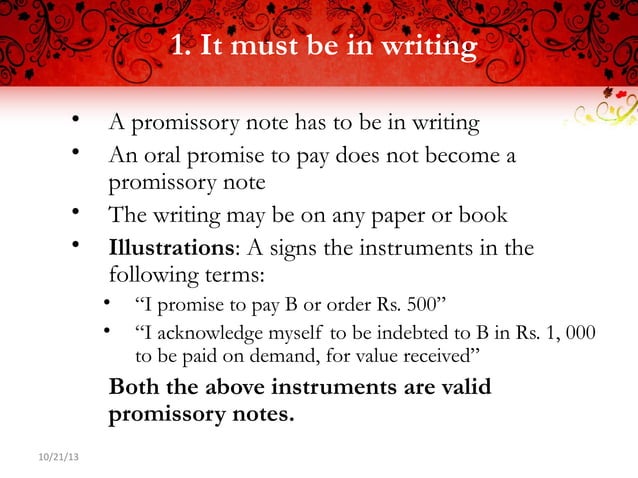 Promissory note ppt, negotiable instrument act. | PPT
