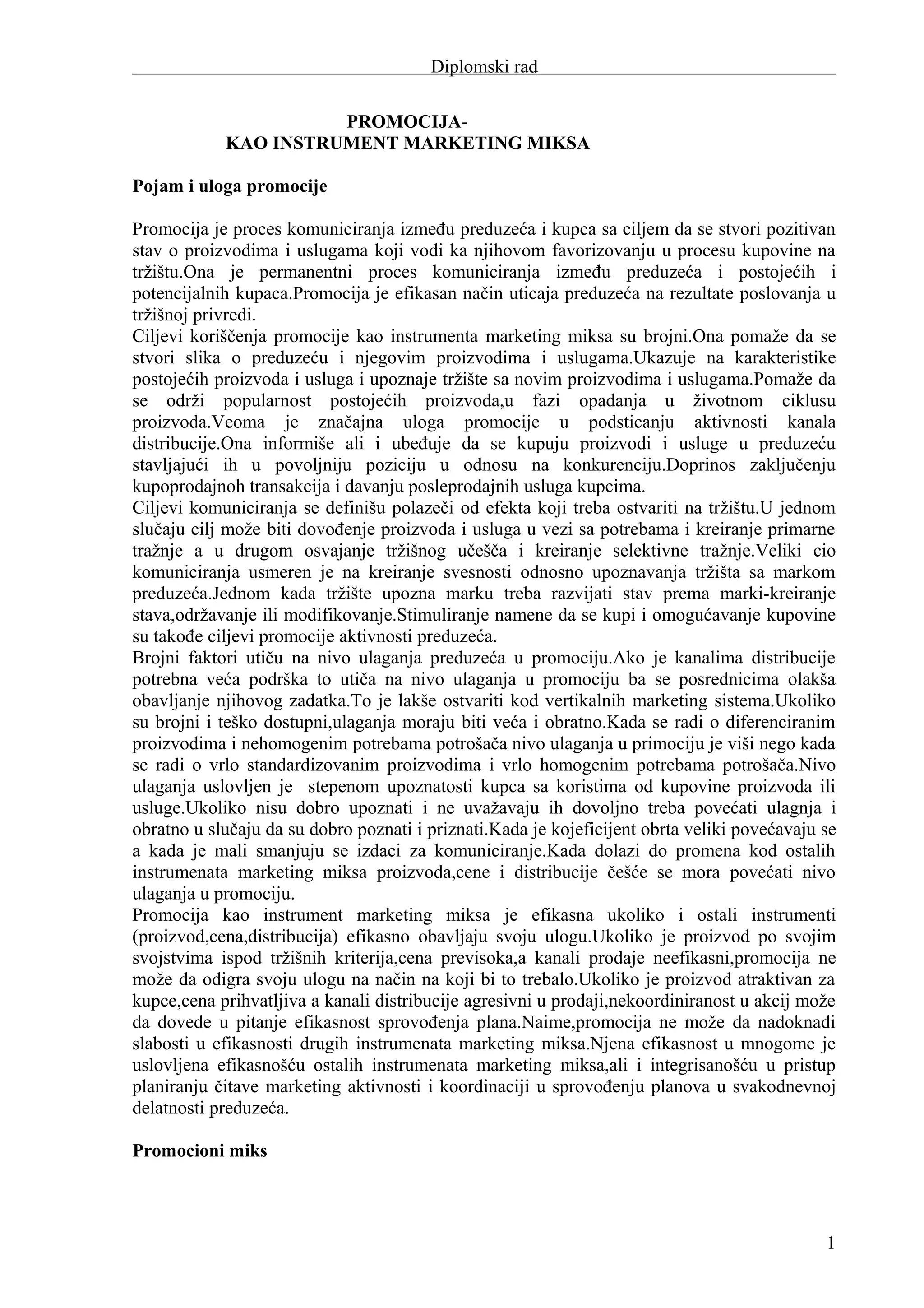 Promocija kao instrument marking miksa | DOC