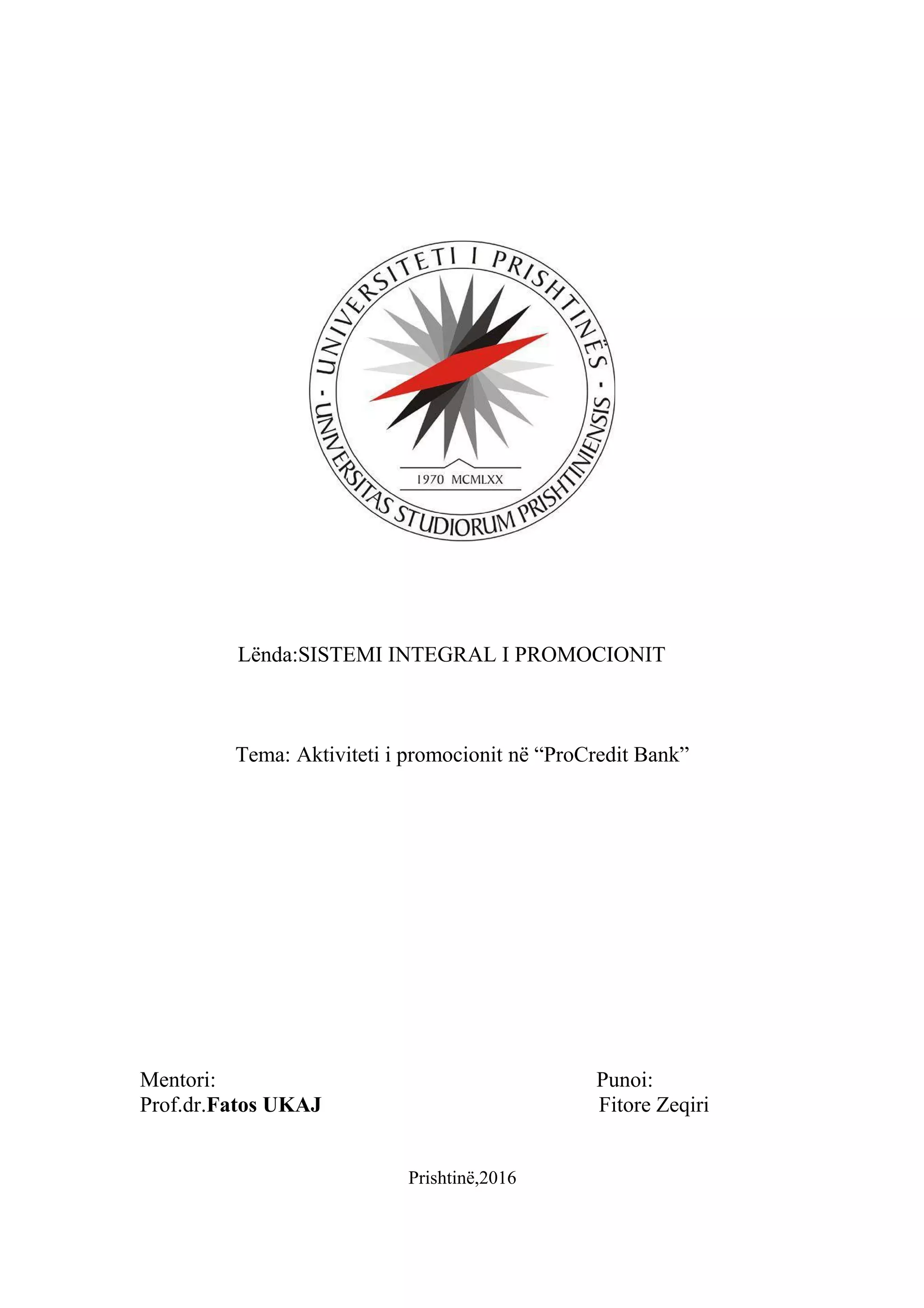 Rast studimore "ProCreditBank" | DOC