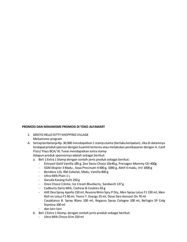 Promosi dan mekanisme promosi di toko alfamart | DOCX