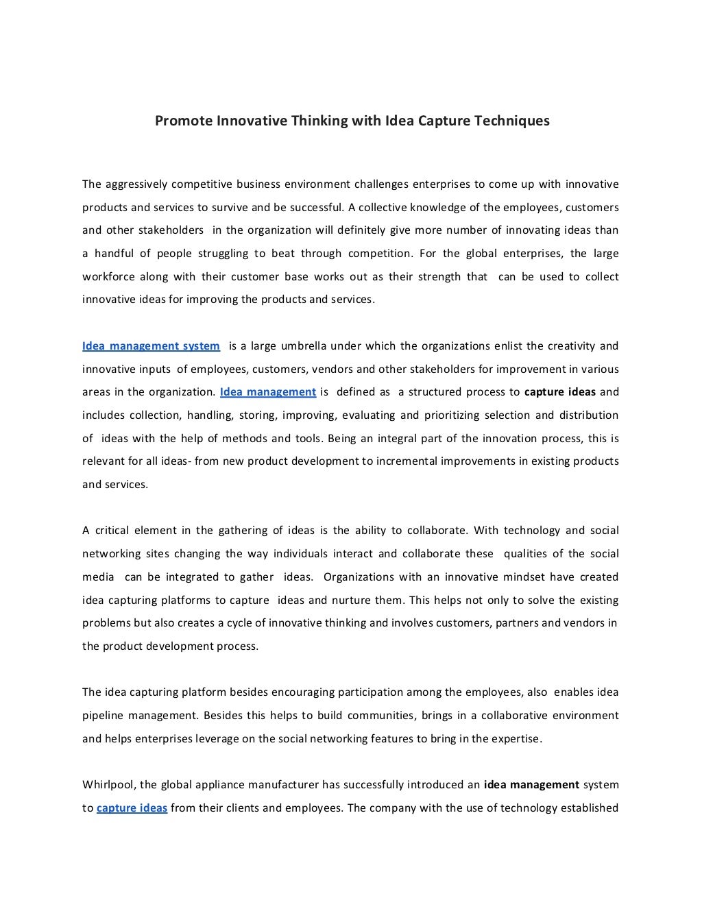 Promote innovative thinking with idea capture techniques