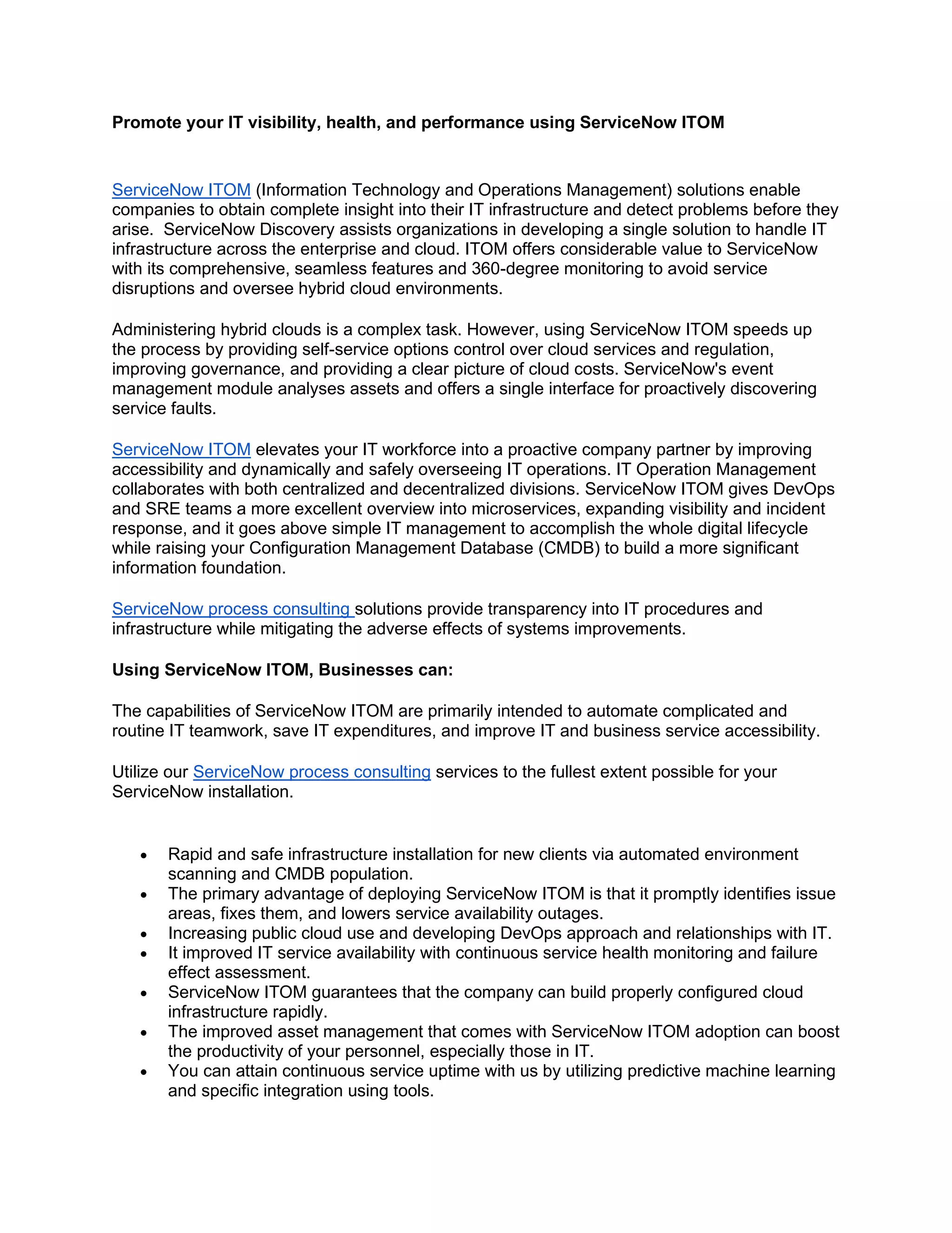 Promote your IT visibility, health, and performance using ServiceNow ...