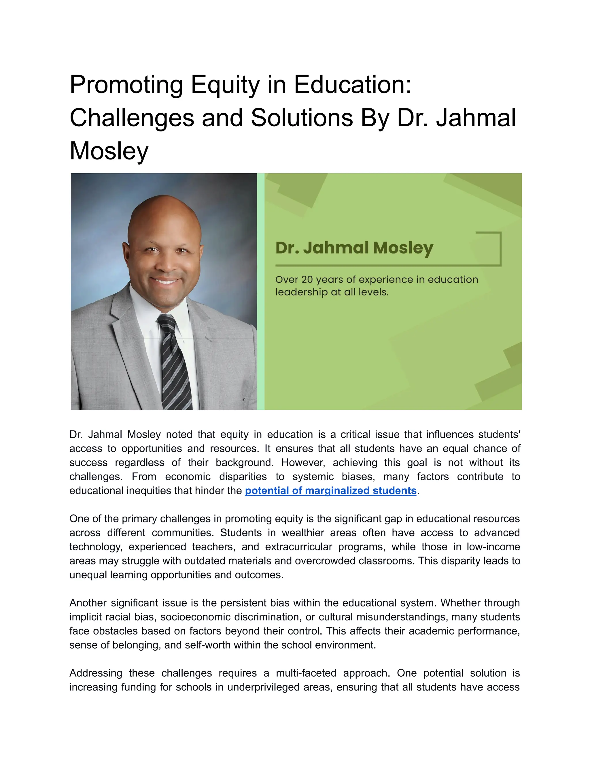 Promoting Equity in Education_ Challenges and Solutions By Dr. Jahmal ...