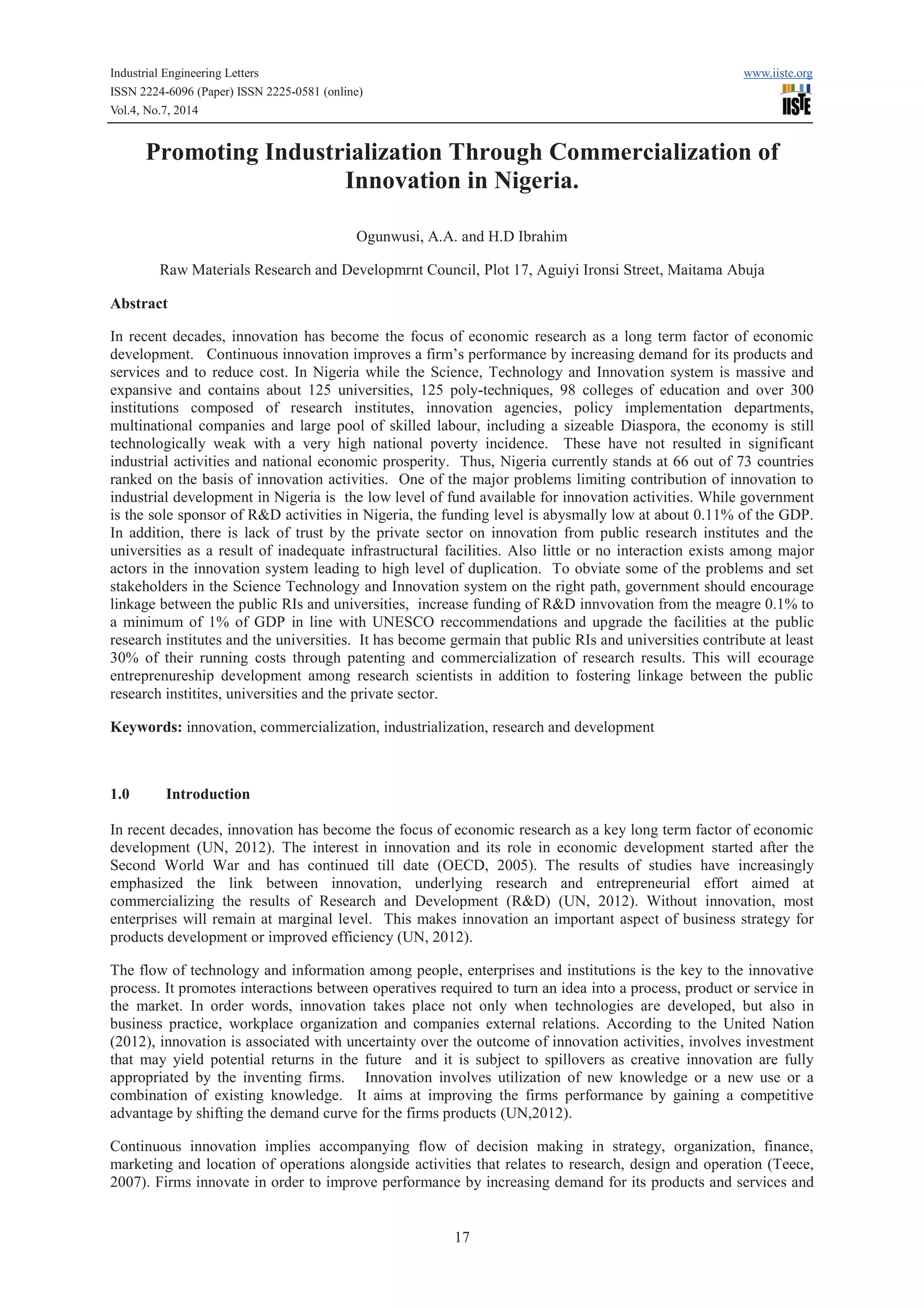 Promoting industrialization through commercialization of | PDF