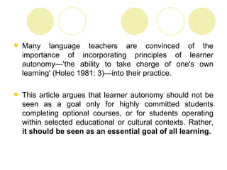 Promoting learner autonomy through the curriculum | PPT