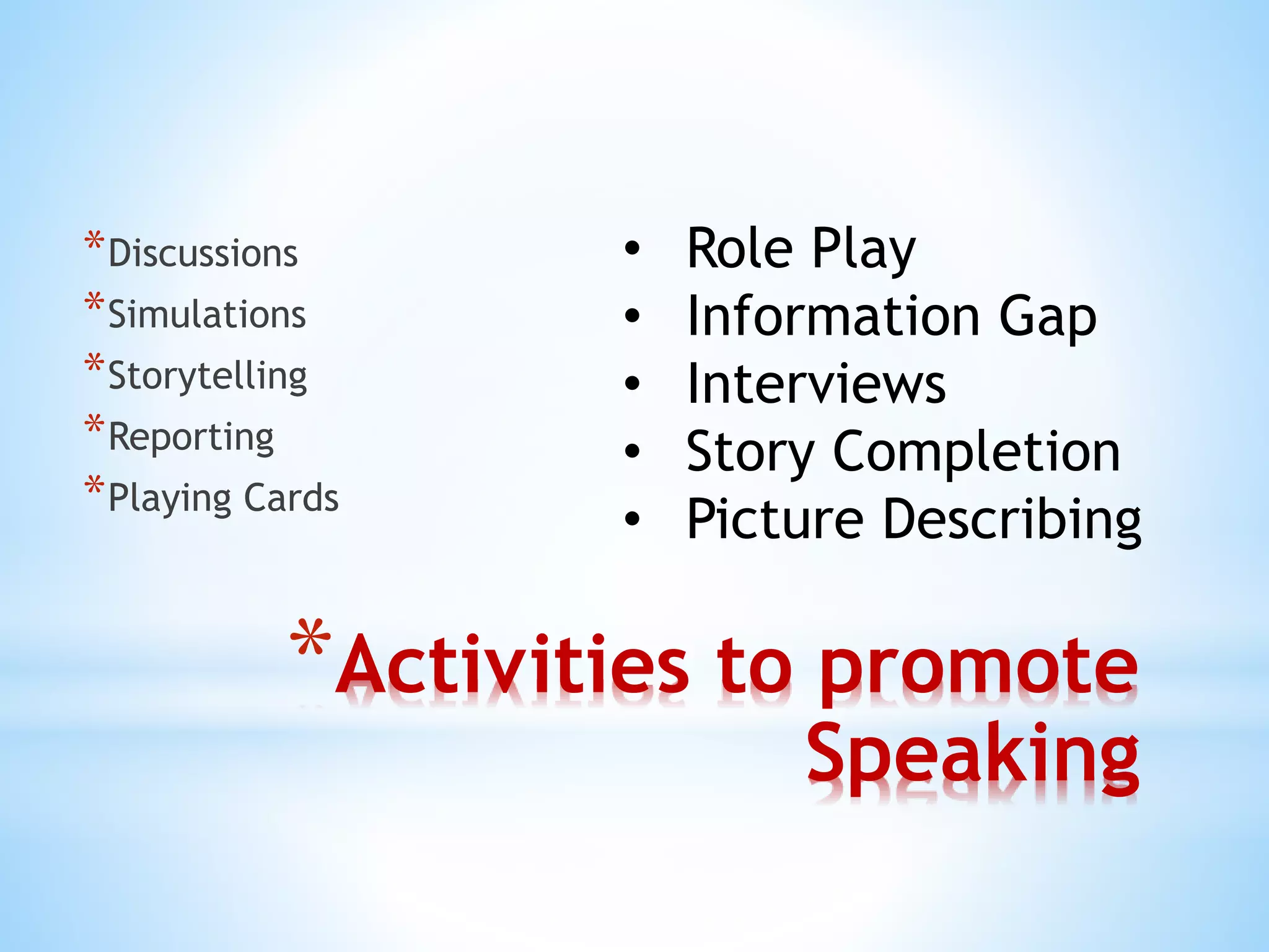 Promoting speaking activities for the benefit of learners | PPTX