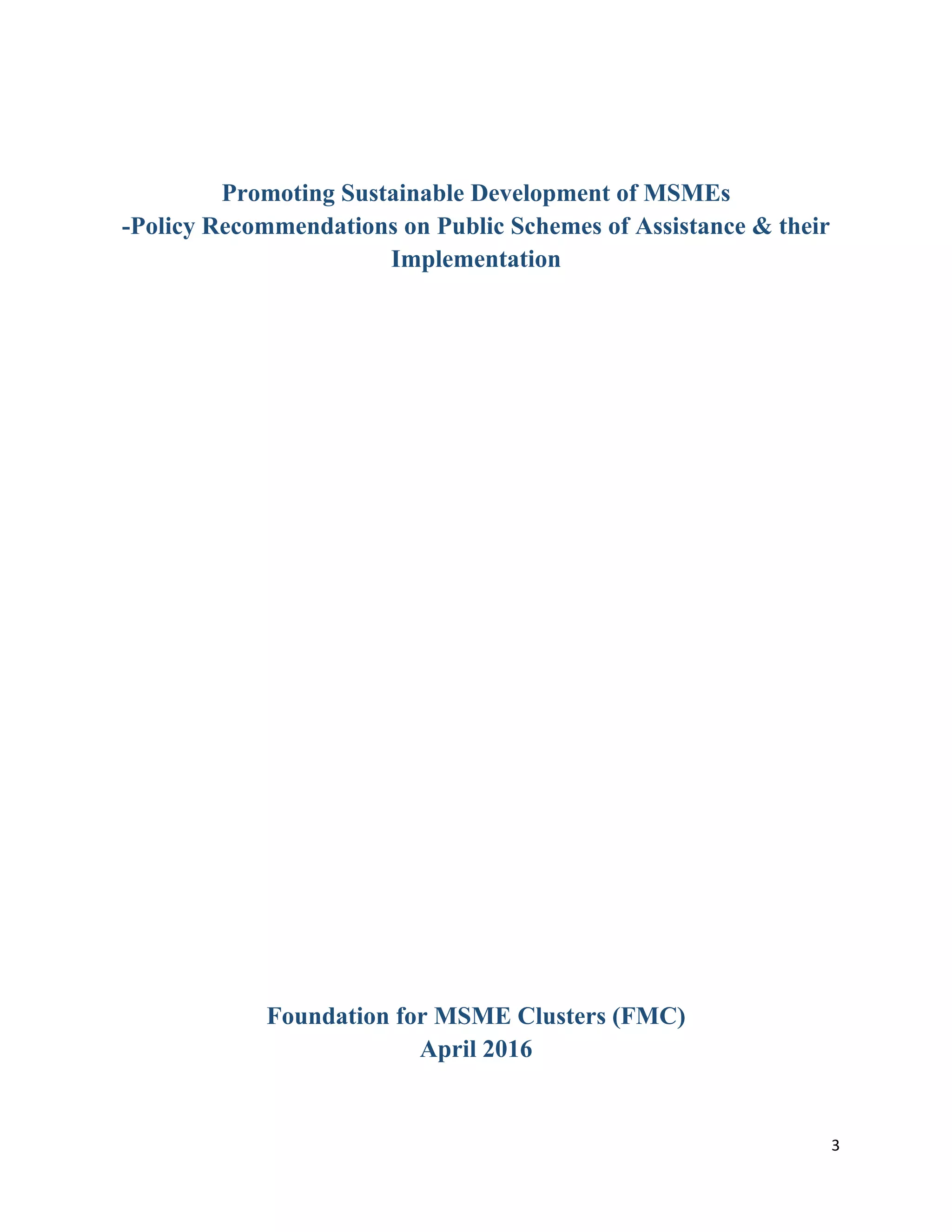 Promoting Sustainable Development of MSMEs - FMC | PDF
