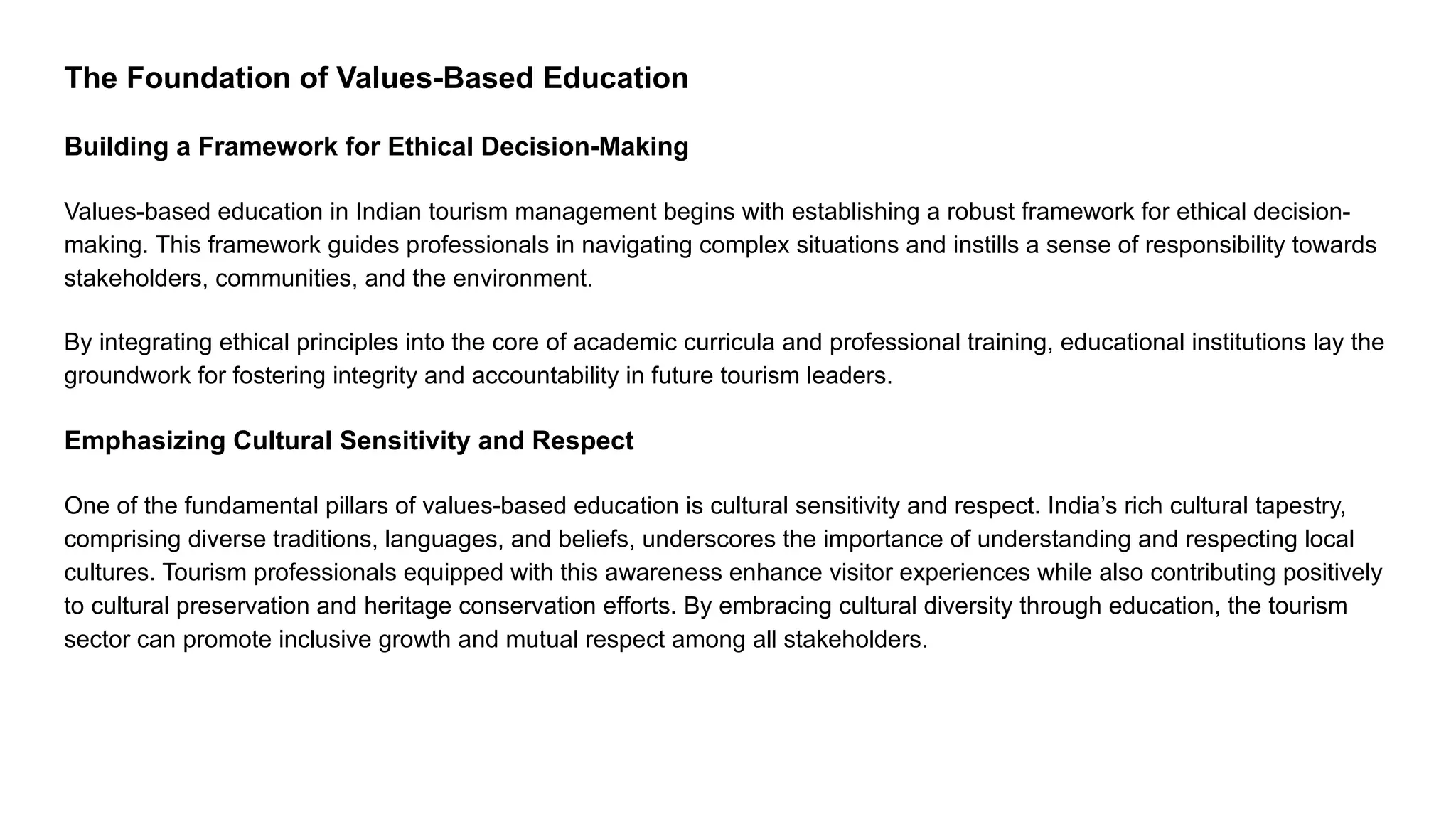 Promoting Values-based Education in Indian Tourism Management | PPTX