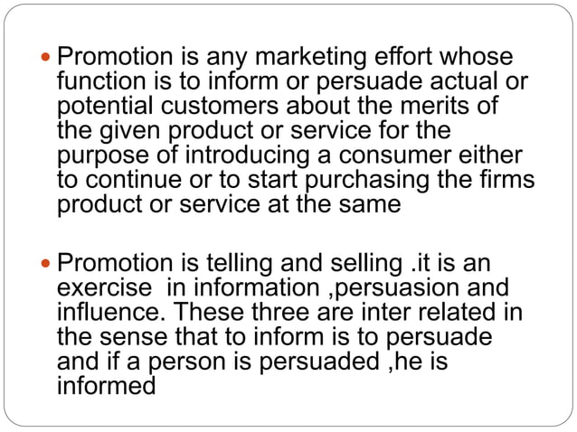 Promotion; meaning, definition, concept, elements, importance and ...
