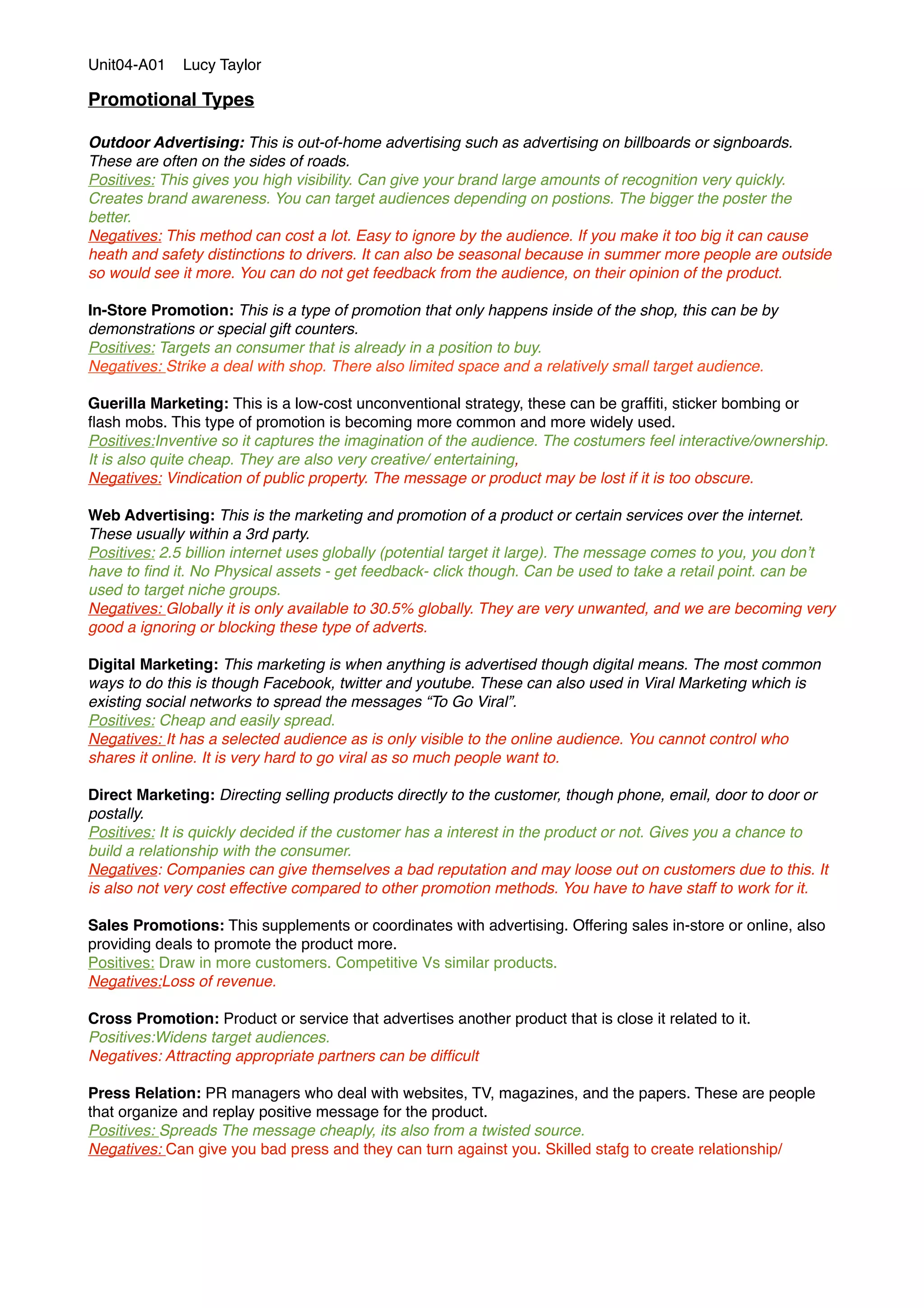 Promotion types | PDF