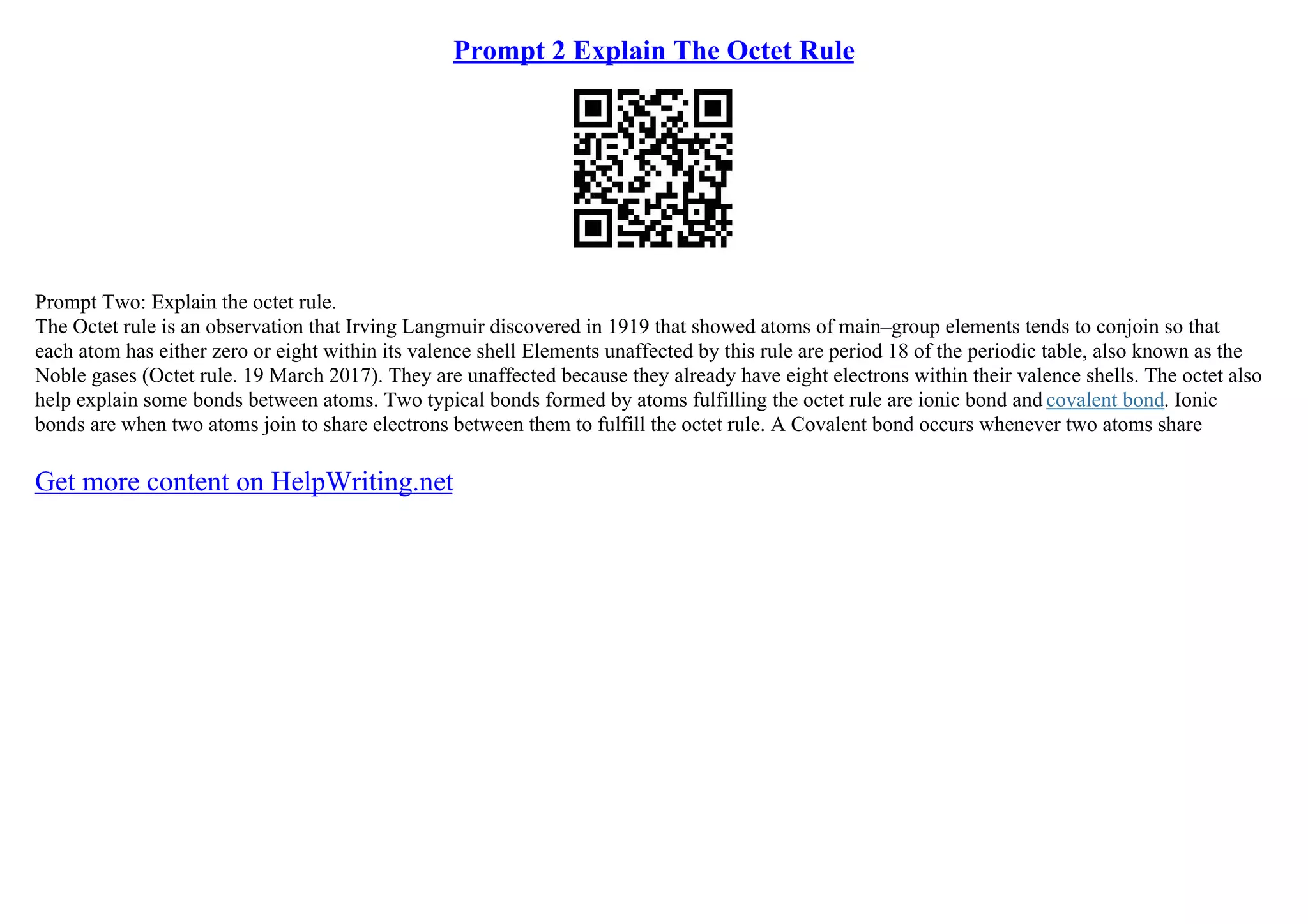 Prompt 2 Explain The Octet Rule | PDF
