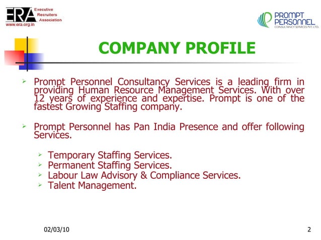 Prompt Personnel Company Profile (1 1) | PPT