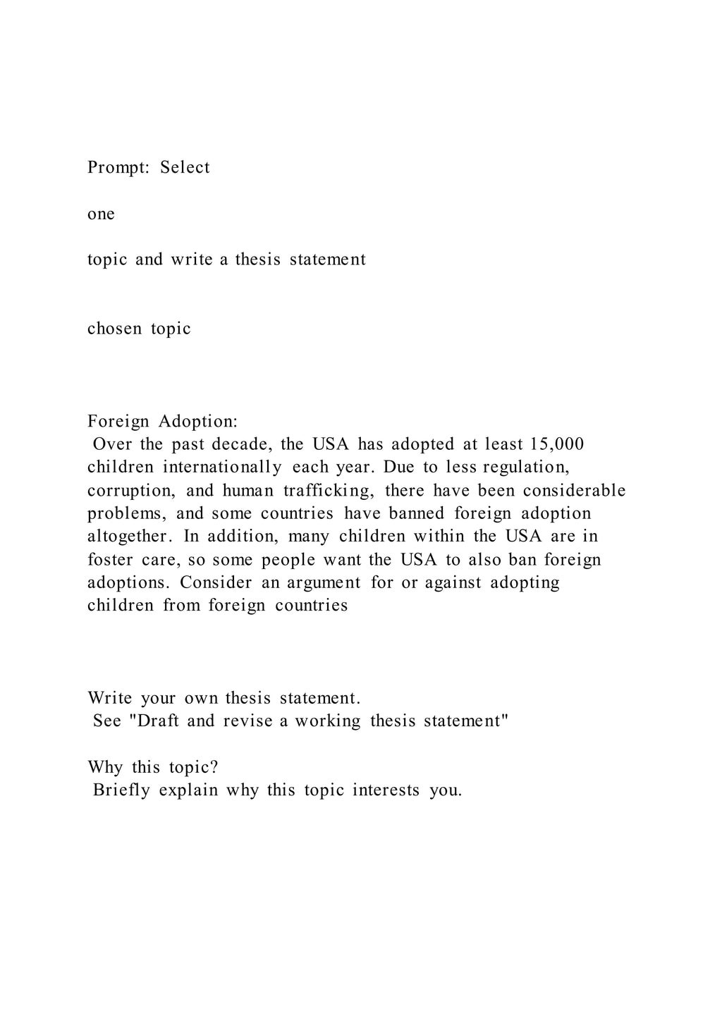 Prompt Selectonetopic and write a thesis statement | PDF