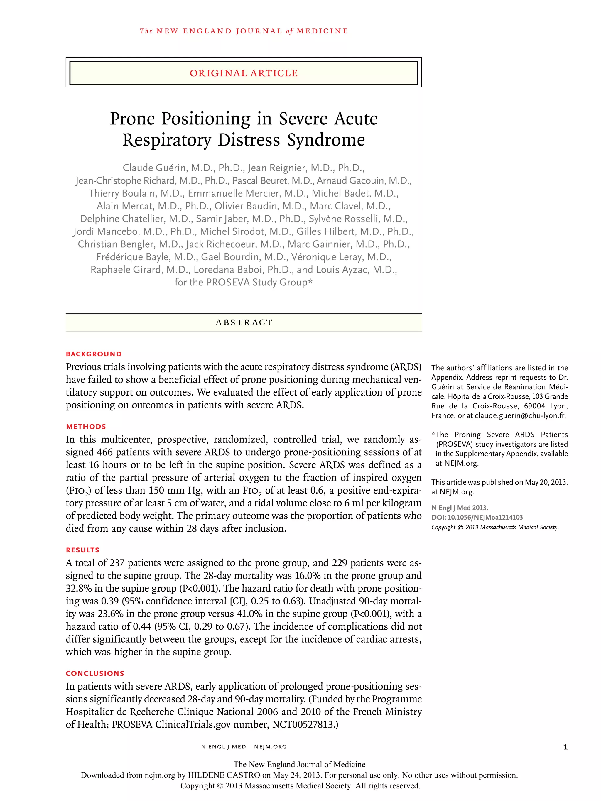 Prone Positioning in Severe Acute Distress Syndrome - Posição Prona em ...
