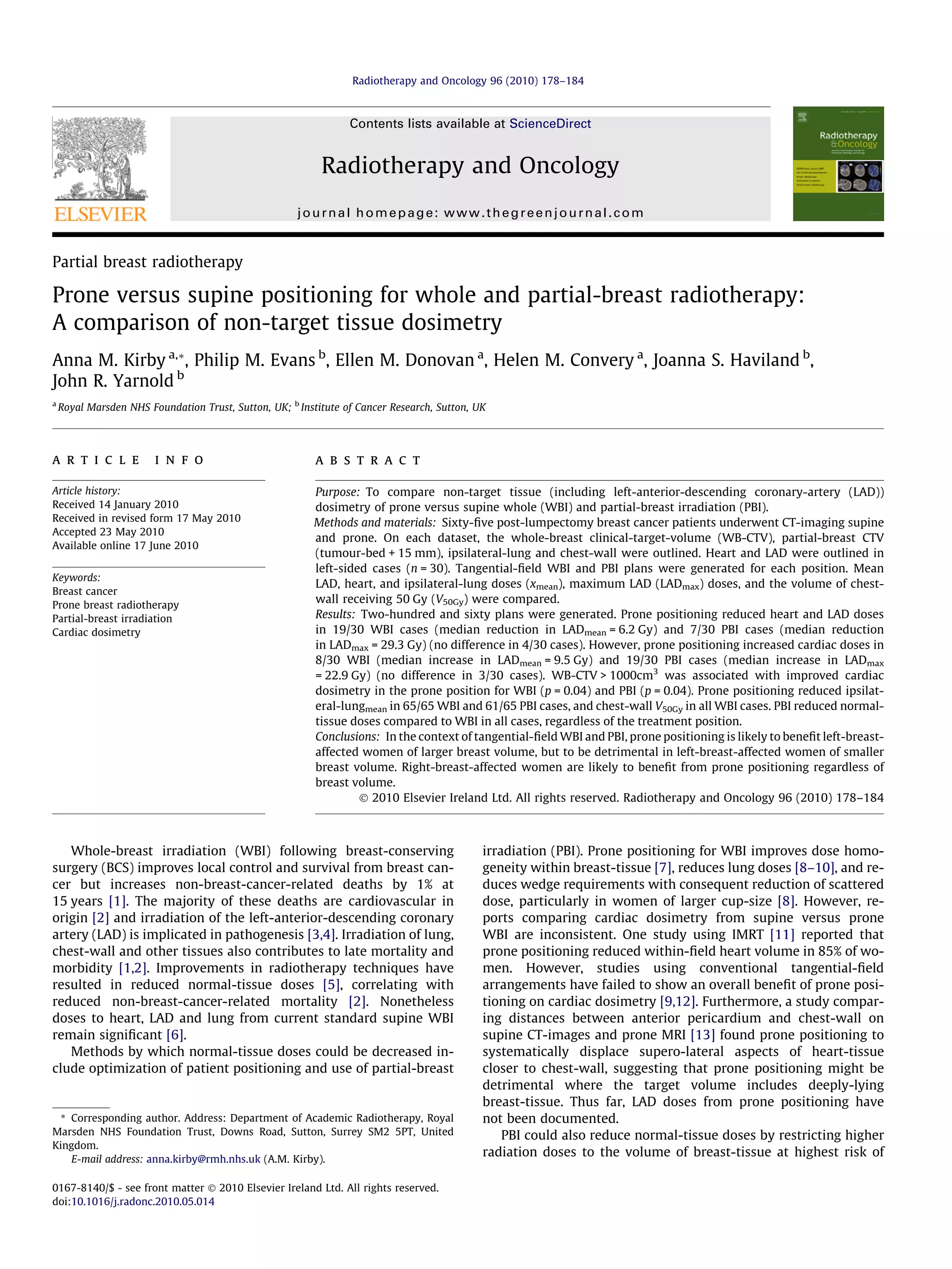 Prone versus supine positioning for whole and partial breast ...